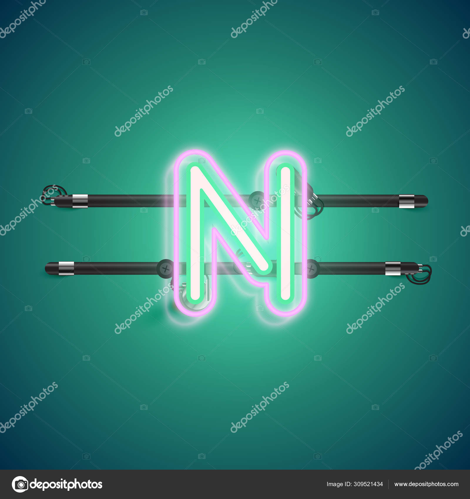 Realistic glowing double neon charcter on and off from a fontset Stock ...