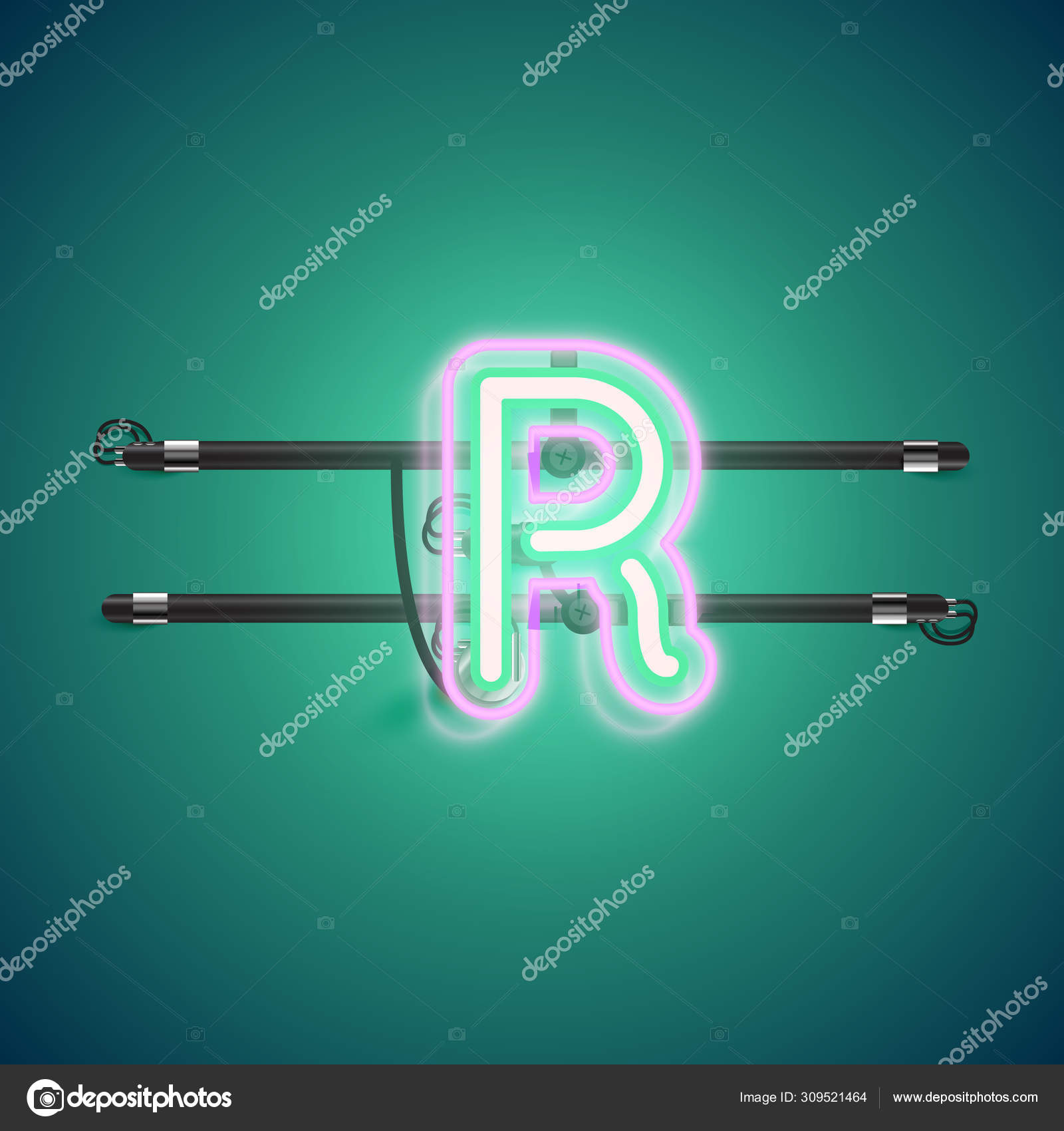 Realistic glowing double neon charcter on and off from a fontset Stock ...