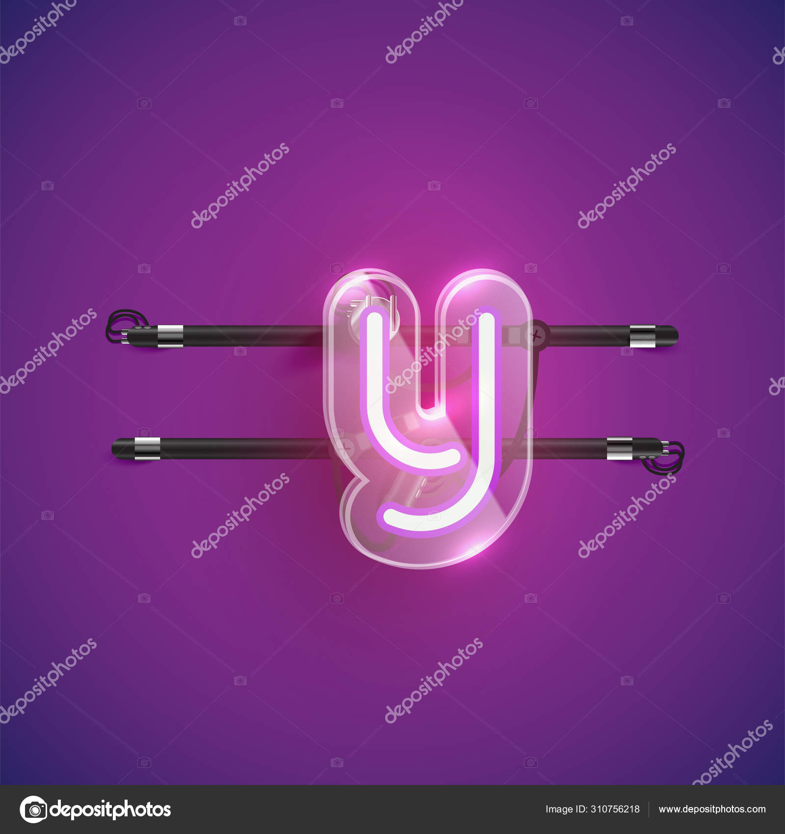 Realistic neon Y character with plastic case around, vector illu Stock ...