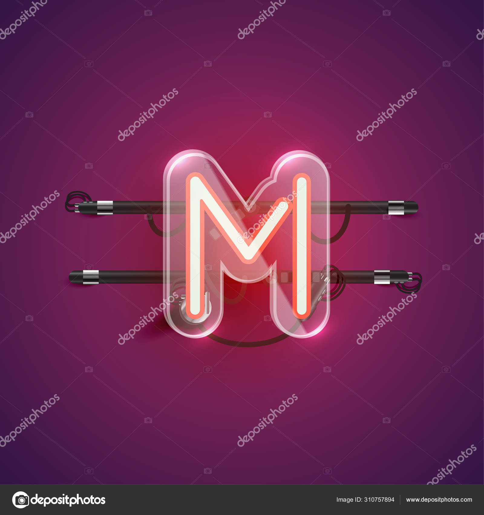 Realistic neon M character with plastic case around, vector illu Stock ...