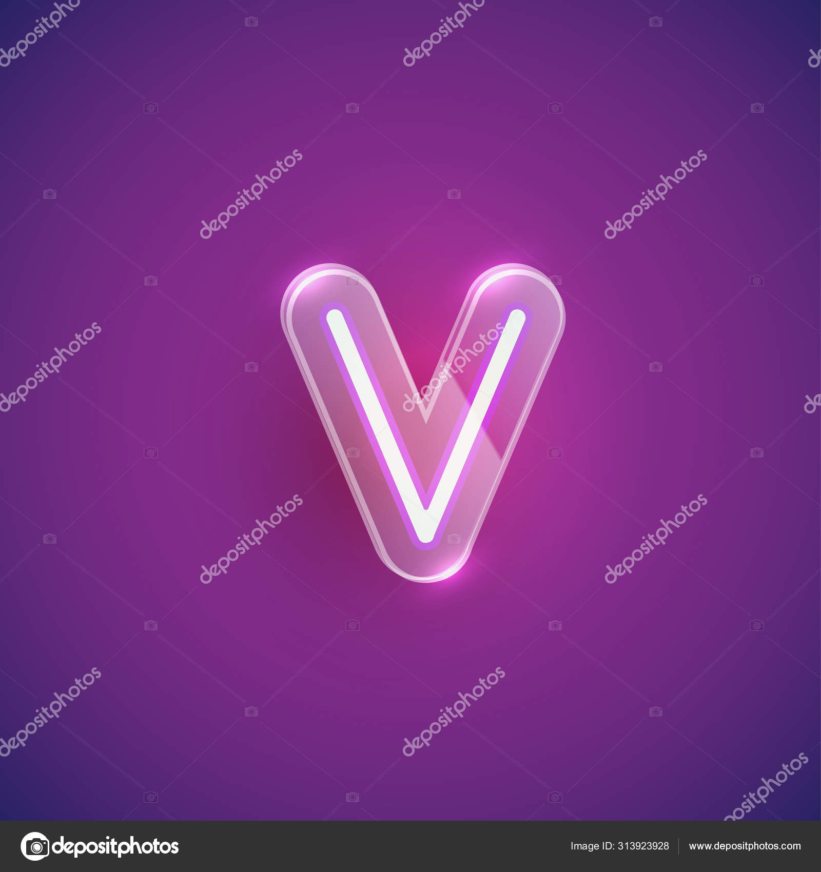 Realistic neon V character with plastic case around, vector illu Stock ...