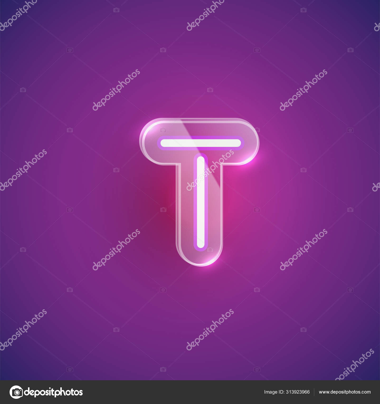Realistic neon T character with plastic case around, vector illu Stock ...