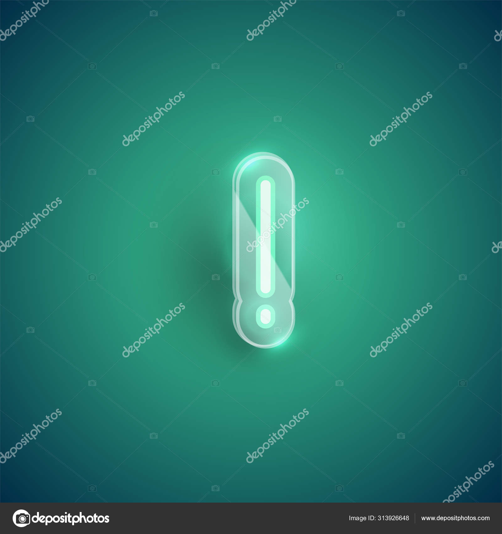 Realistic neon 'exclamation mark' character with plastic case ar Stock ...