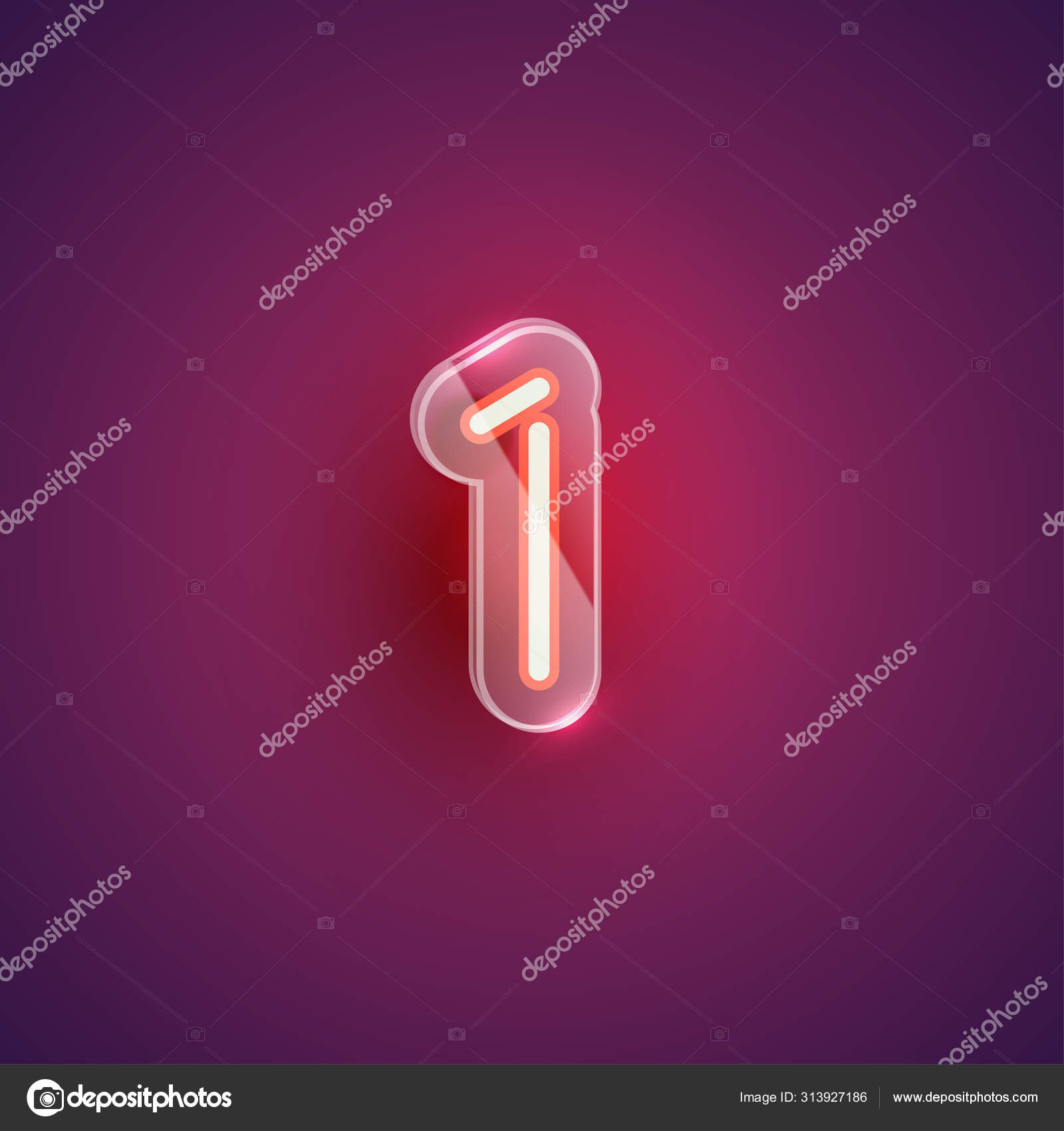 Realistic neon 1 character with plastic case around, vector illu Stock ...