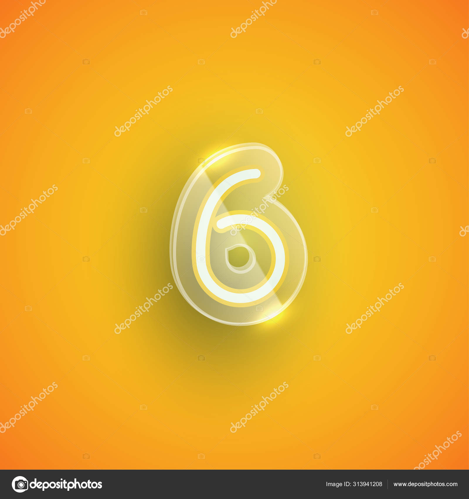 Realistic neon '6' character with plastic case around, vector il Stock ...