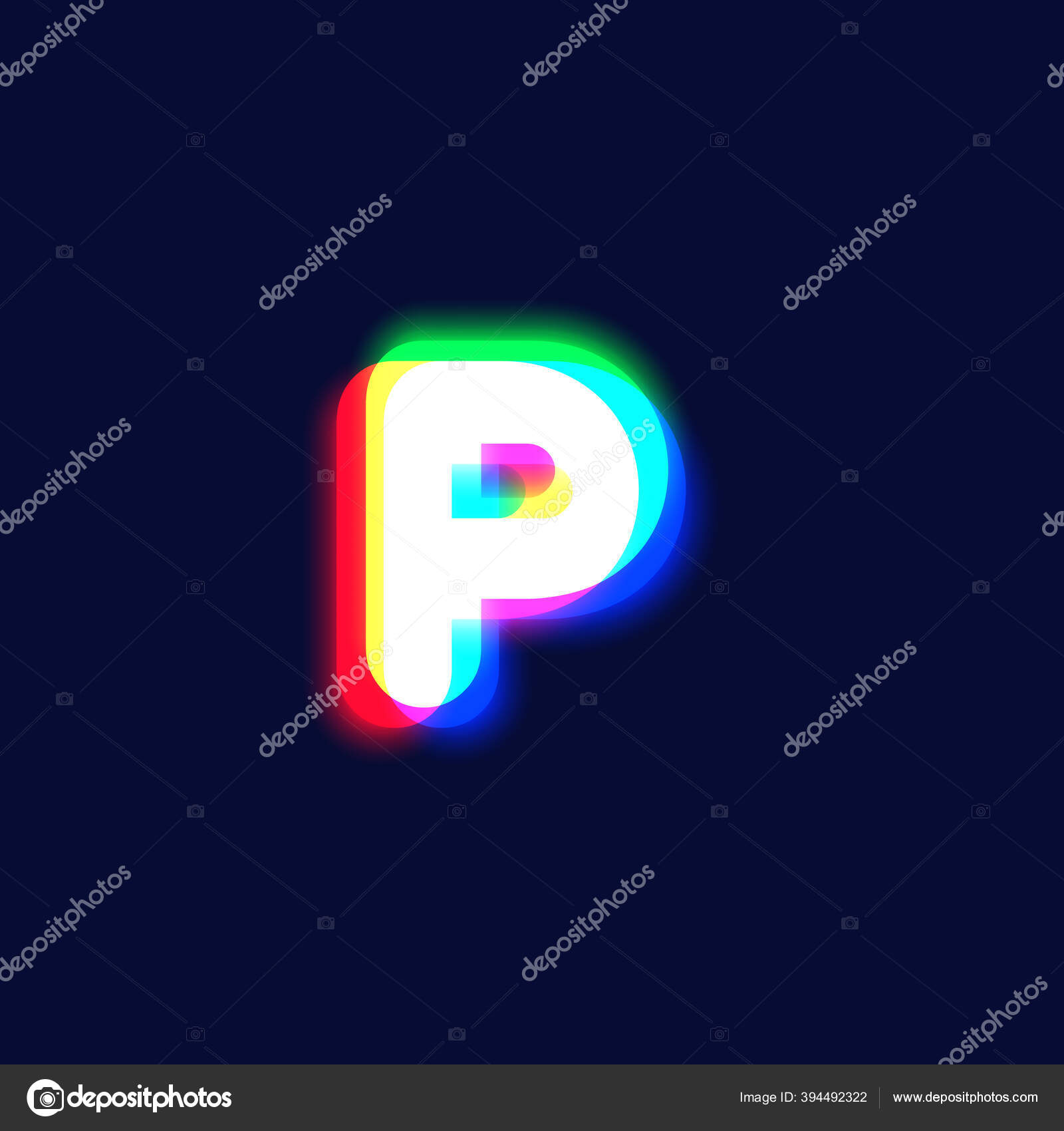 Realistic Chromatic Aberration Character 'P' Fontset Vector ...