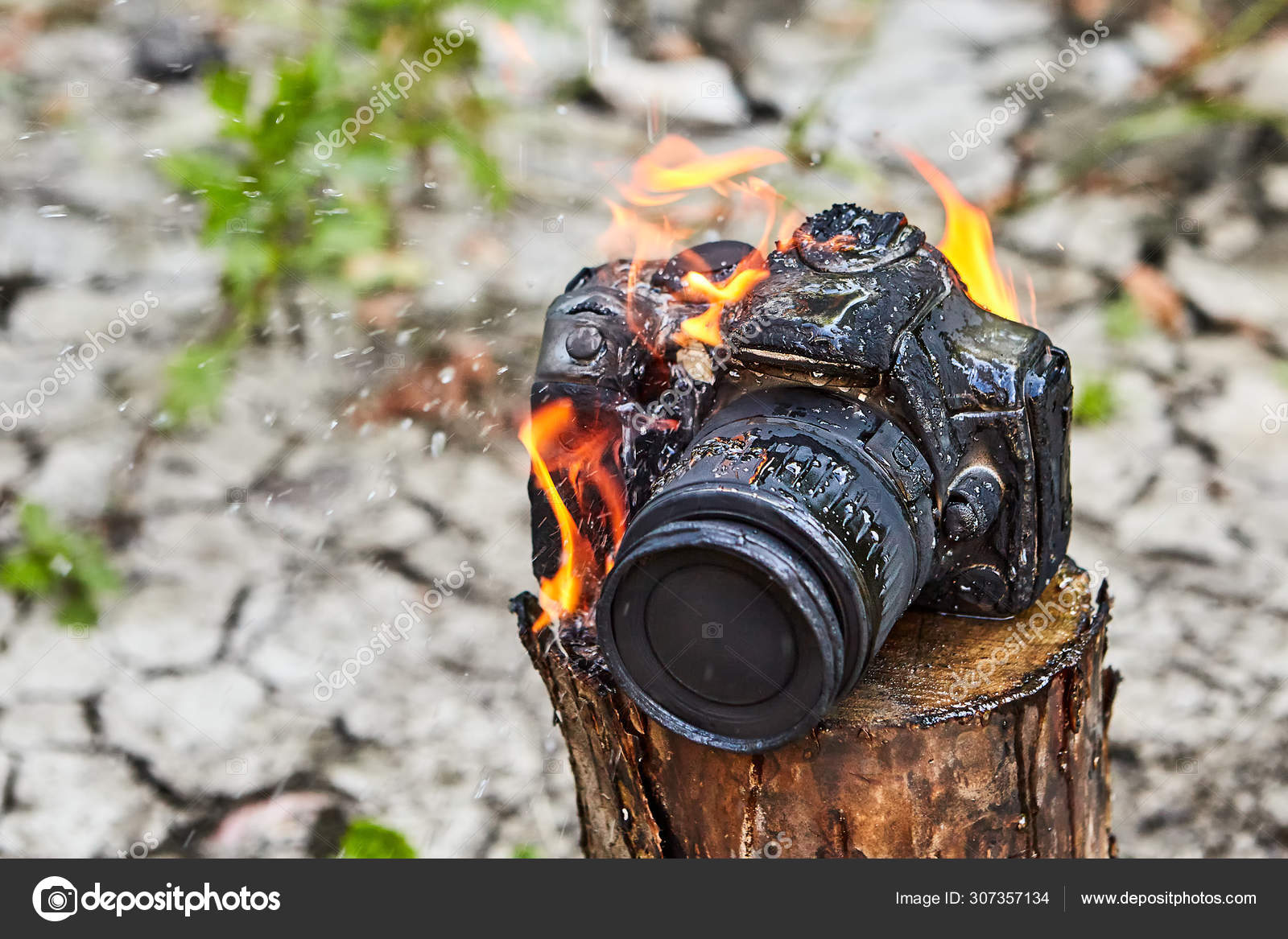 In a forest fire, a tourist camera burned down. Stock Photo by ...