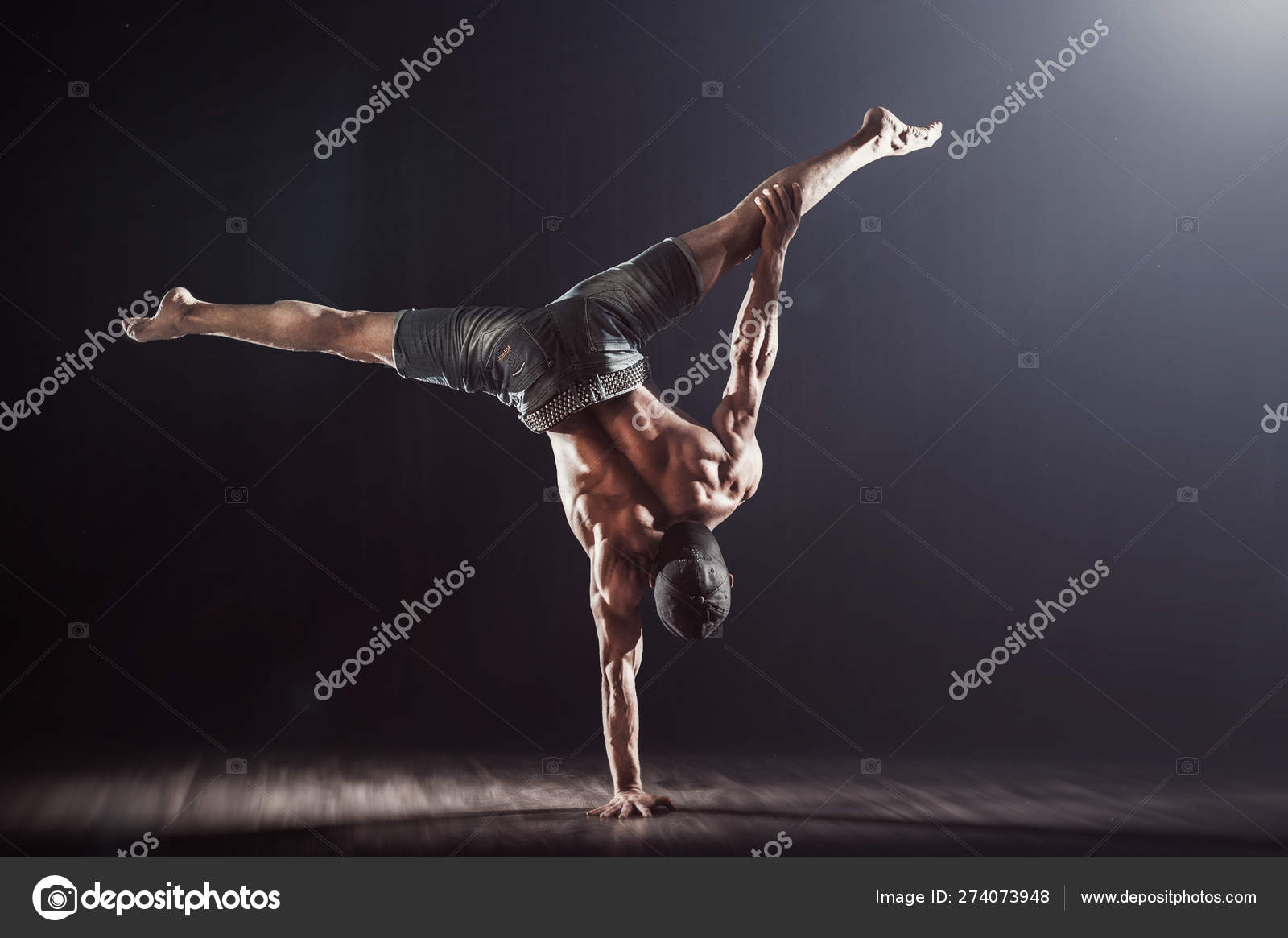 Handstand Muscular Athlete Young Man Doing Balance Two Hands Facing ...