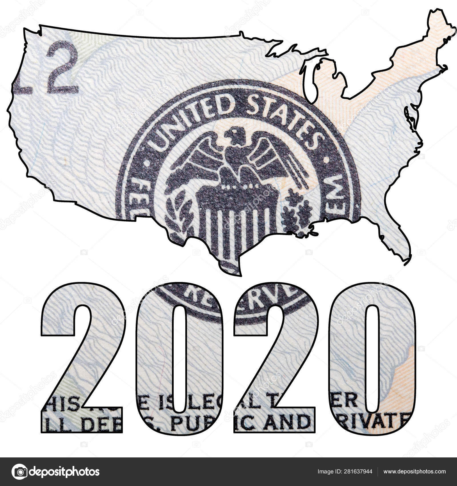2020 Signs American Map Silhouette Money White Background Stock ...
