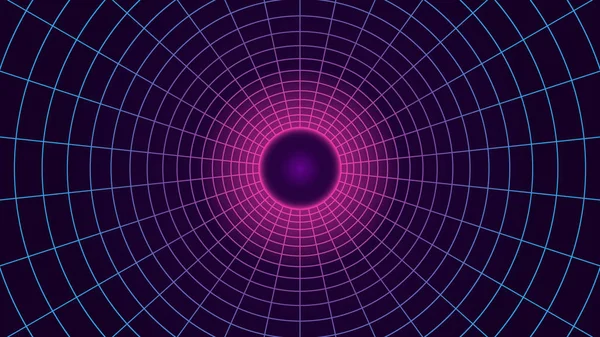 Synthwave Background Spiral Wireframe Tube Glowing Sun Sphere Planet ...