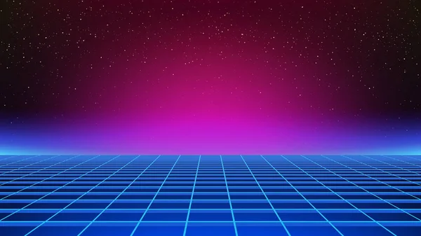 Synthwave Background Dark Retro Futuristic Backdrop Blue Perspective Grid Scary — Stock Vector ...