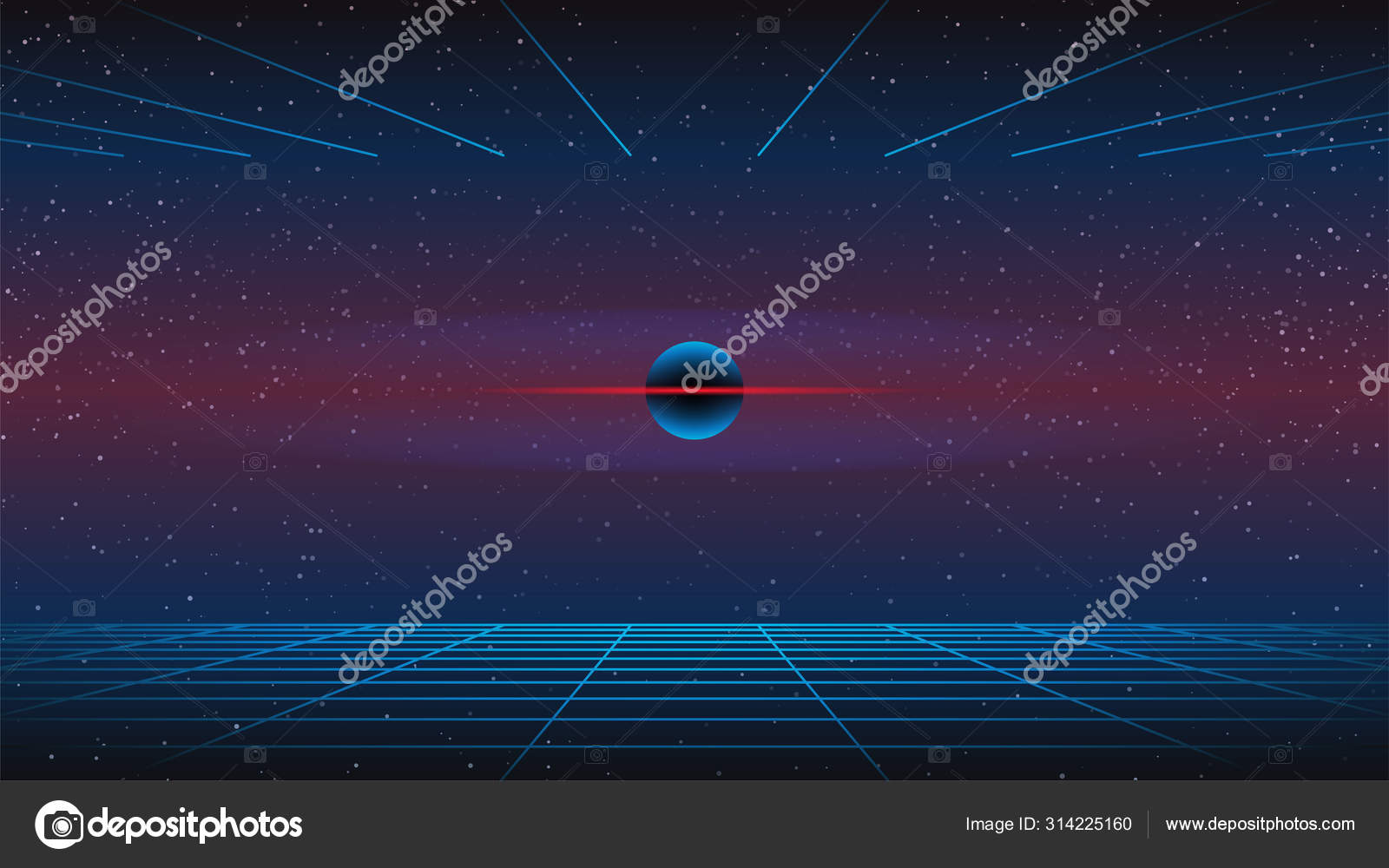 Synthwave Background Dark Retro Futuristic Backdrop Blue Perspective Grid Scary — Stock Vector ...