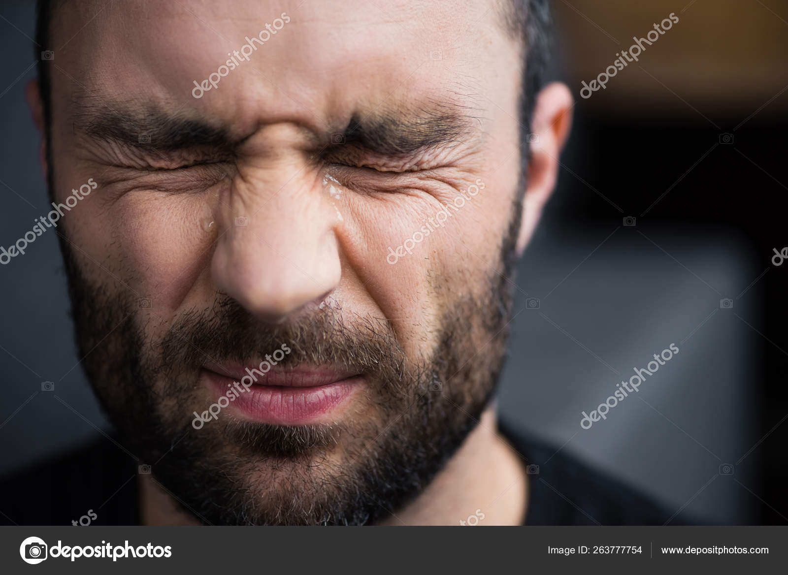Portrait Depressed Bearded Man Crying Closed Eyes — Stock Photo ...