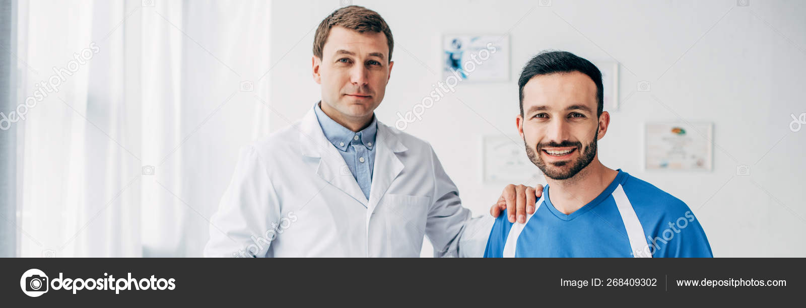 Panoramic Shot Smiling Physiotherapist White Coat Patient Looking ...