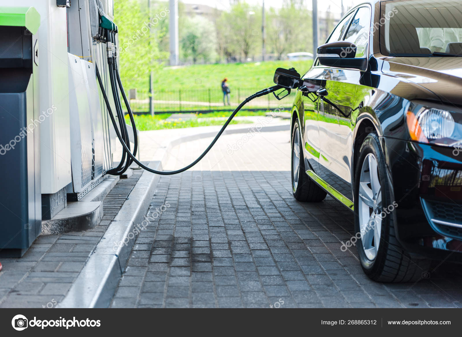 Black Modern Car Refueling Benzine Gas Station Stock Photo by ...