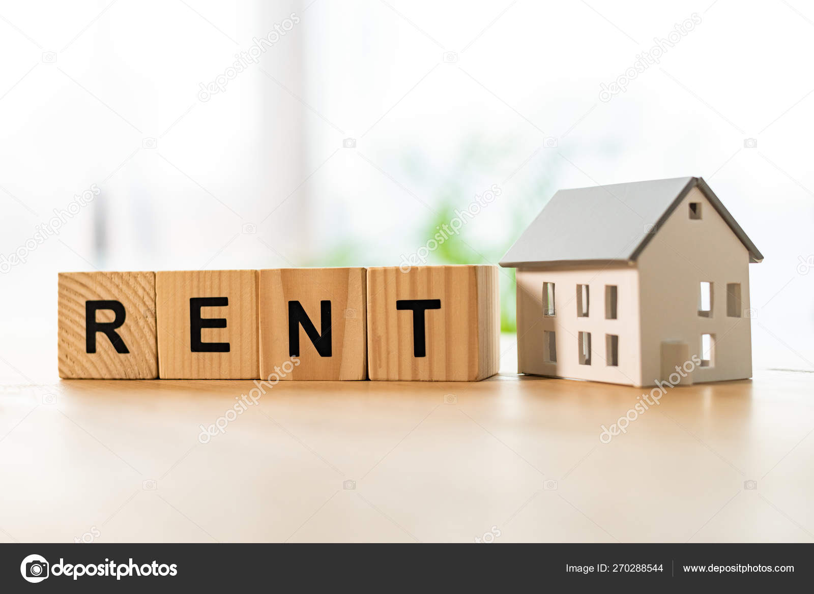 House Model Cubes Rent Lettering Wooden Table Stock Photo by ...
