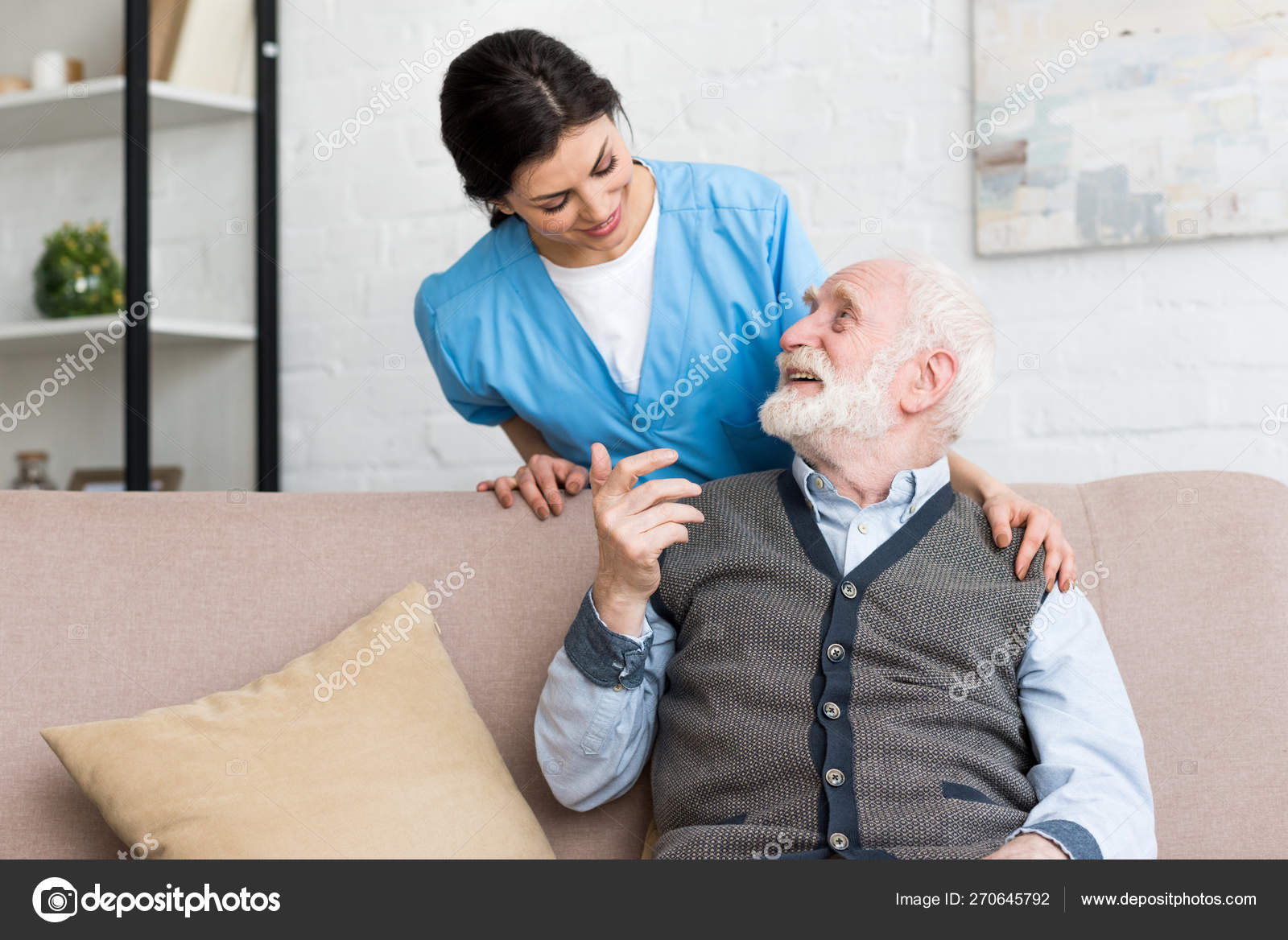 Doctor Standing Senior Man Talking Happy Patient Stock Photo by ...