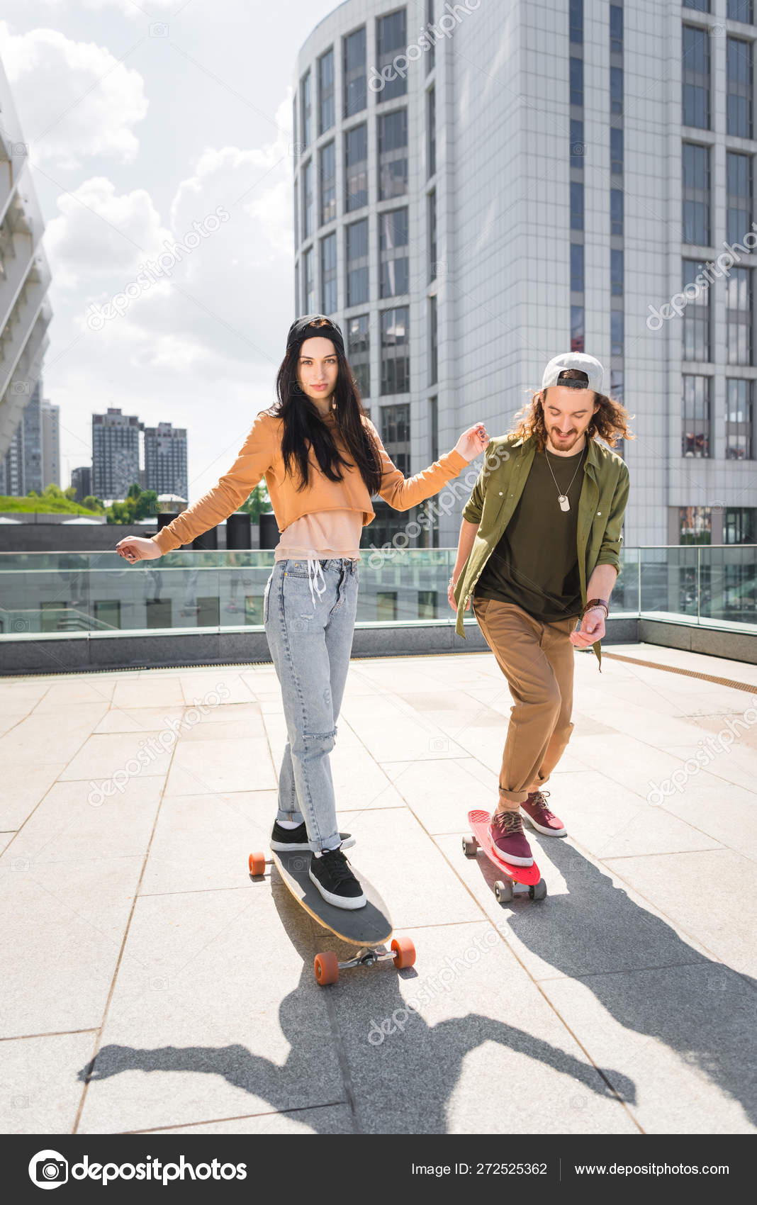 Woman Man Riding Skateboards Roof — Stock Photo © HayDmitriy #272525362 Woman Man Riding Skateboards Roof — Stock Photo © HayDmitriy #272525362