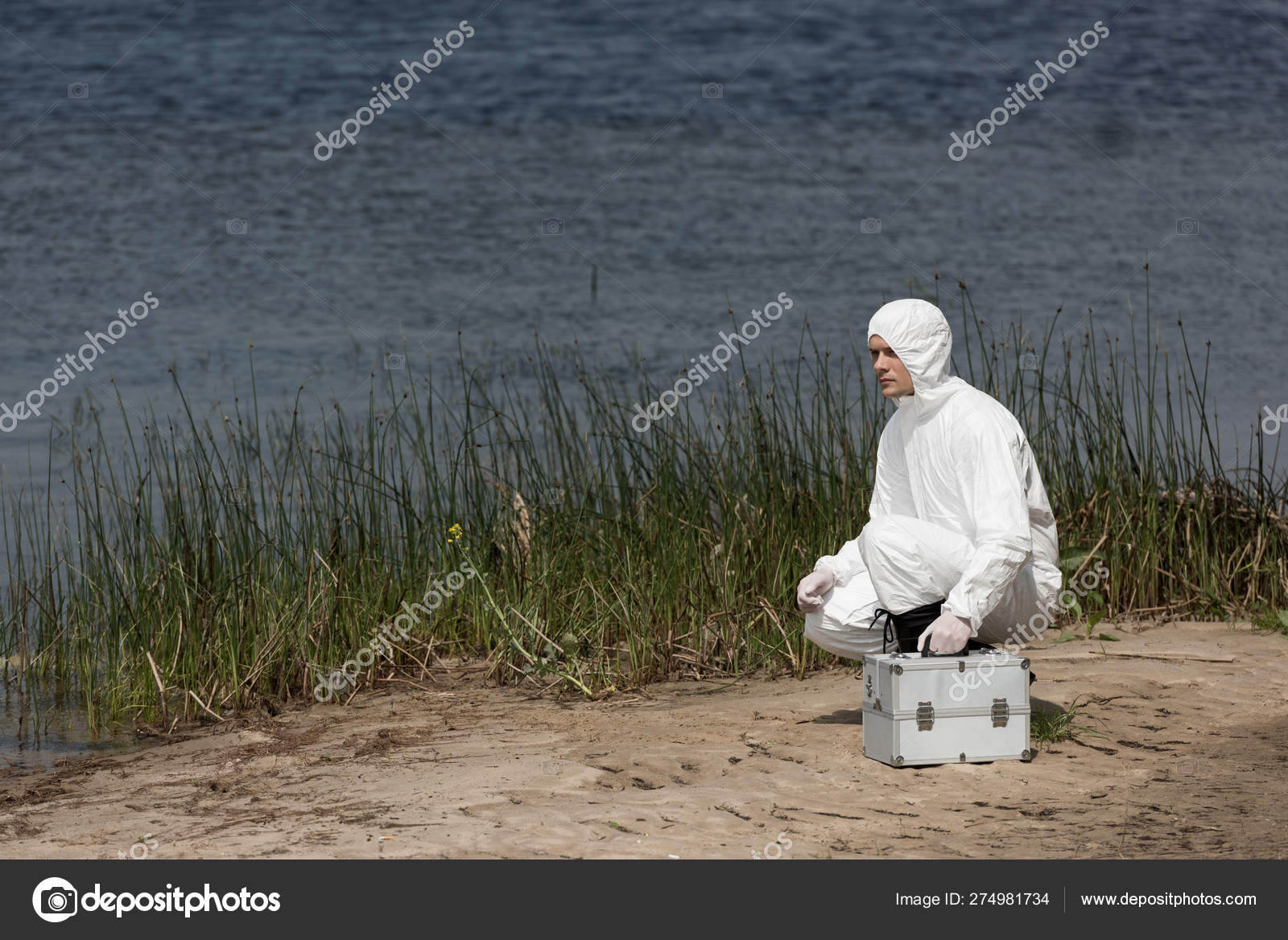 Water Inspector Protective Costume Inspection Kit Sitting River Coast ...