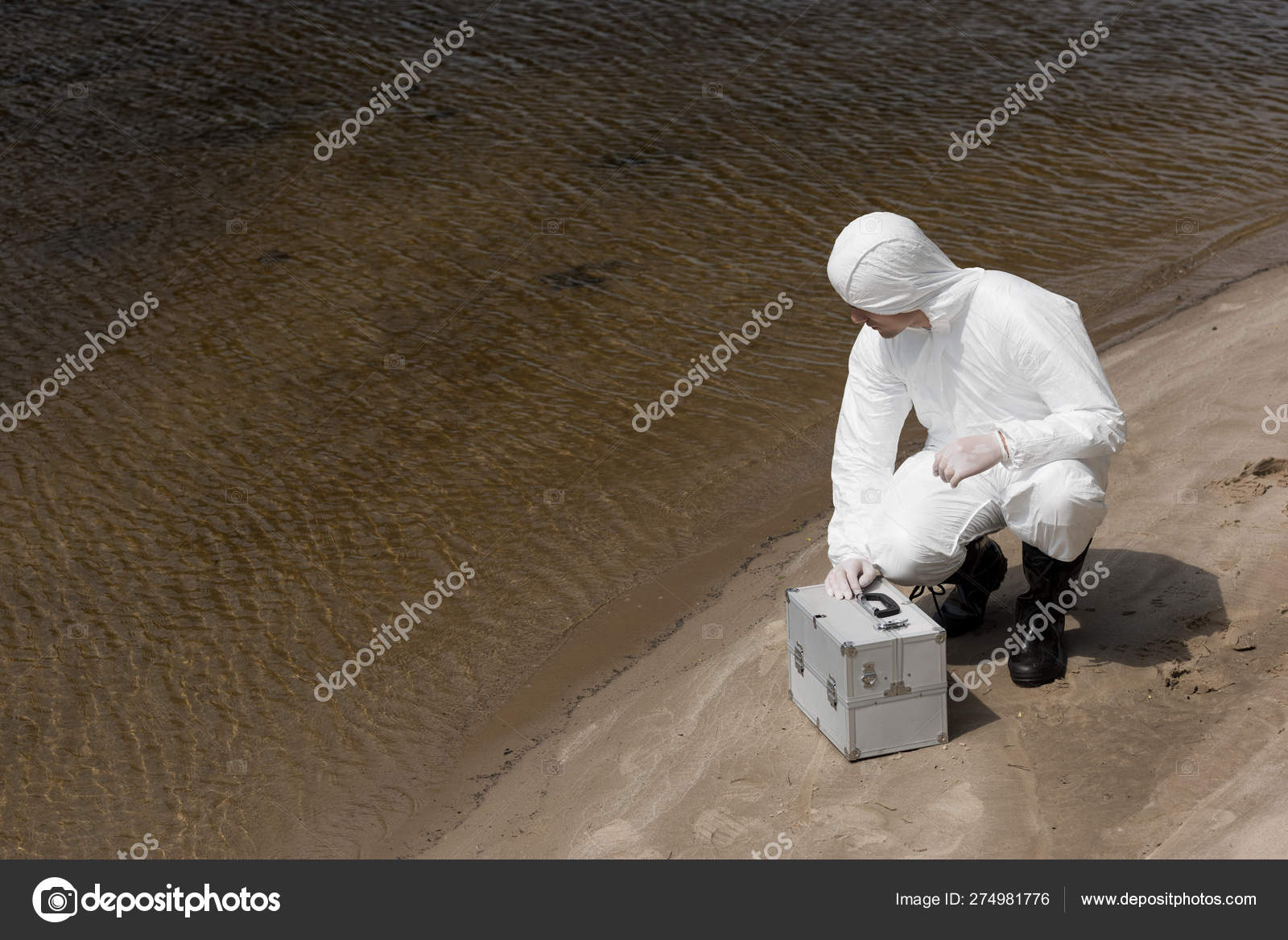 Water Inspector Protective Costume Inspection Kit Sitting River Coast ...