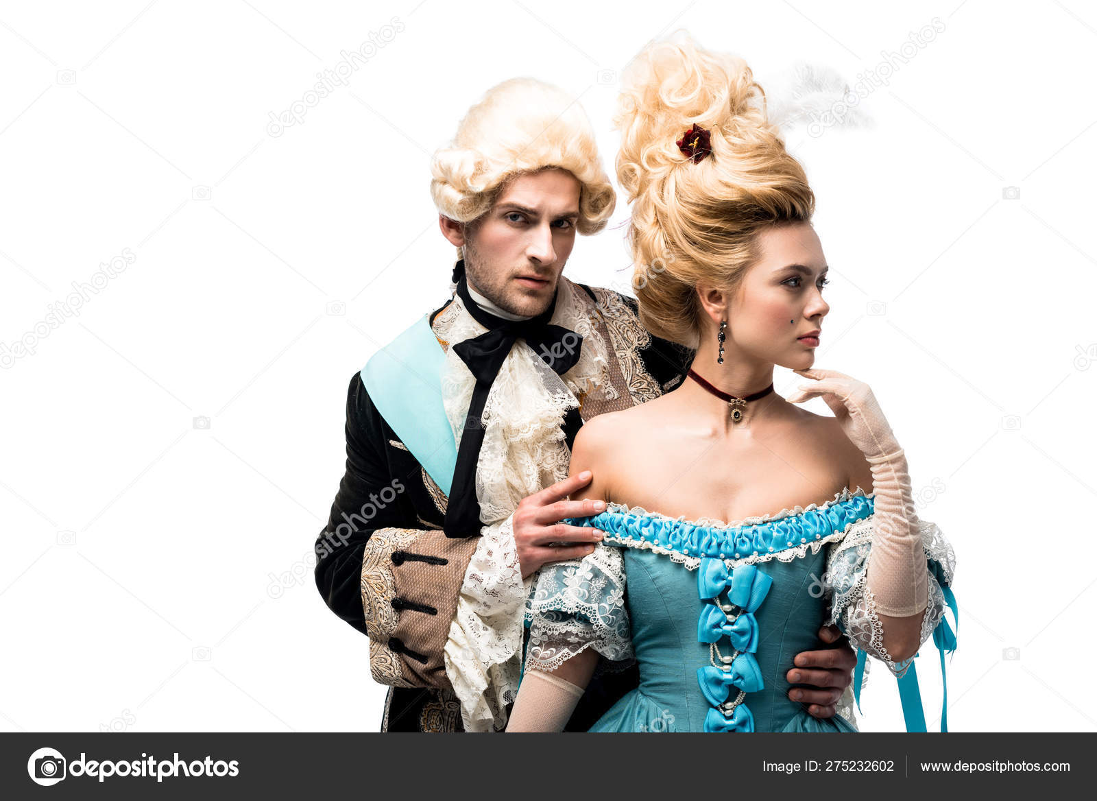 Pompous Victorian Man Looking Camera Attractive Woman Wig Isolated ...