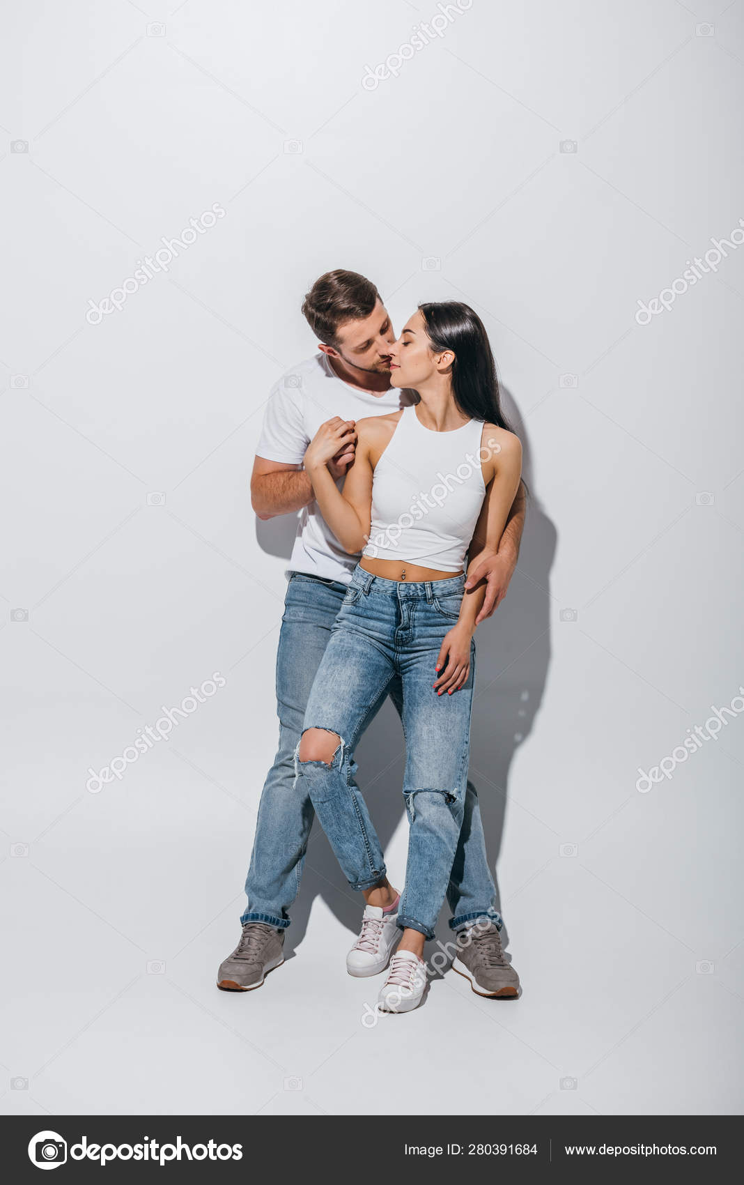 Full Length View Young Man Hugging Girlfriend Back — Stock Photo ...