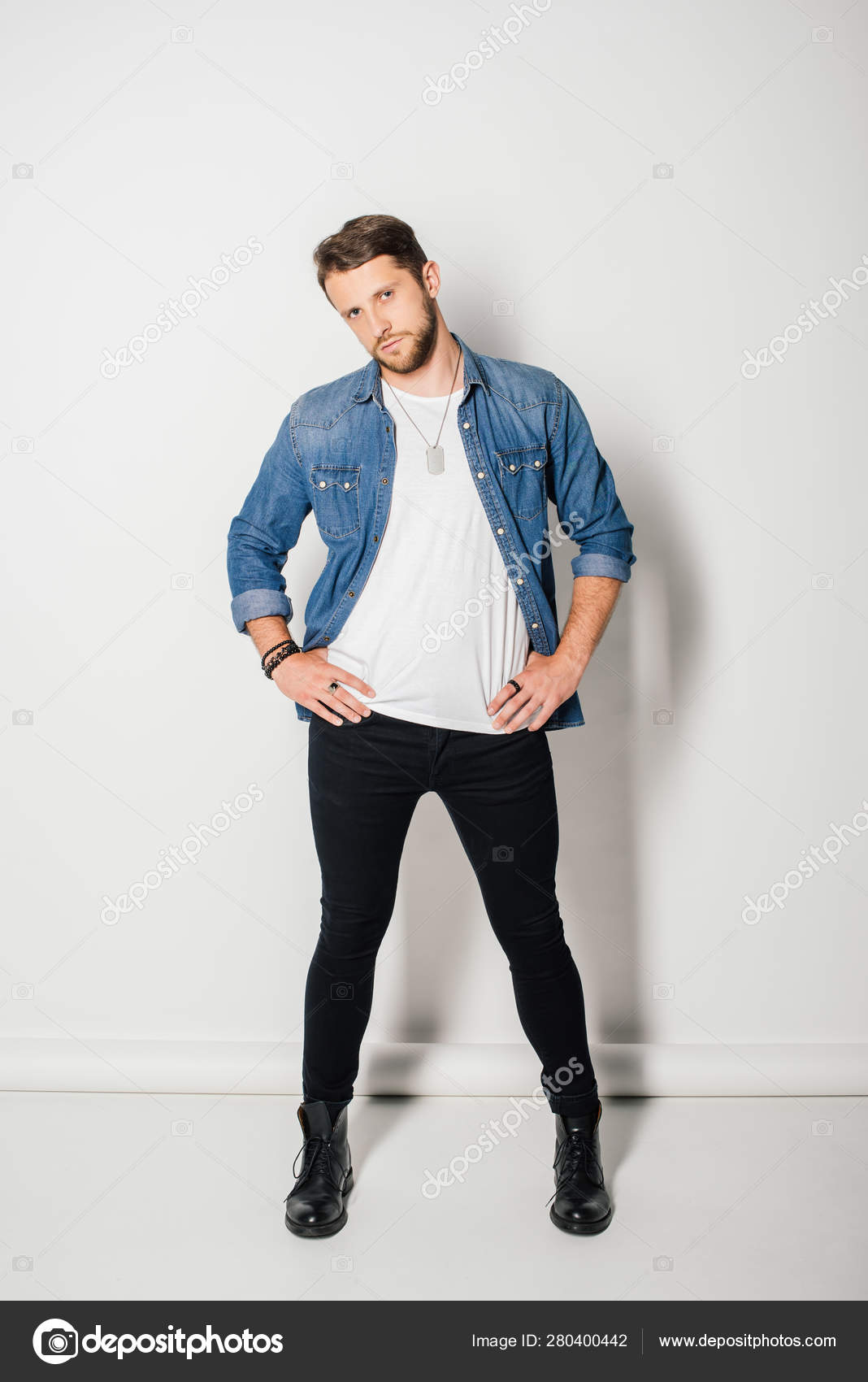 Full Length View Handsome Man Stylish Clothes White Background Stock ...