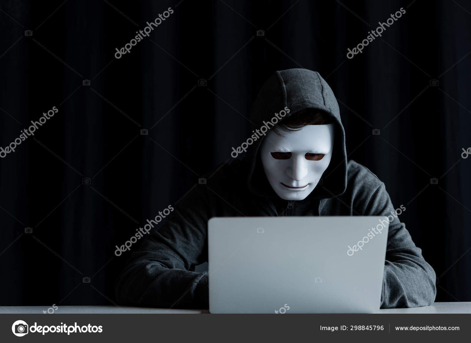 Anonymous Internet Troll Mask Typing Laptop Keyboard Black — Stock ...