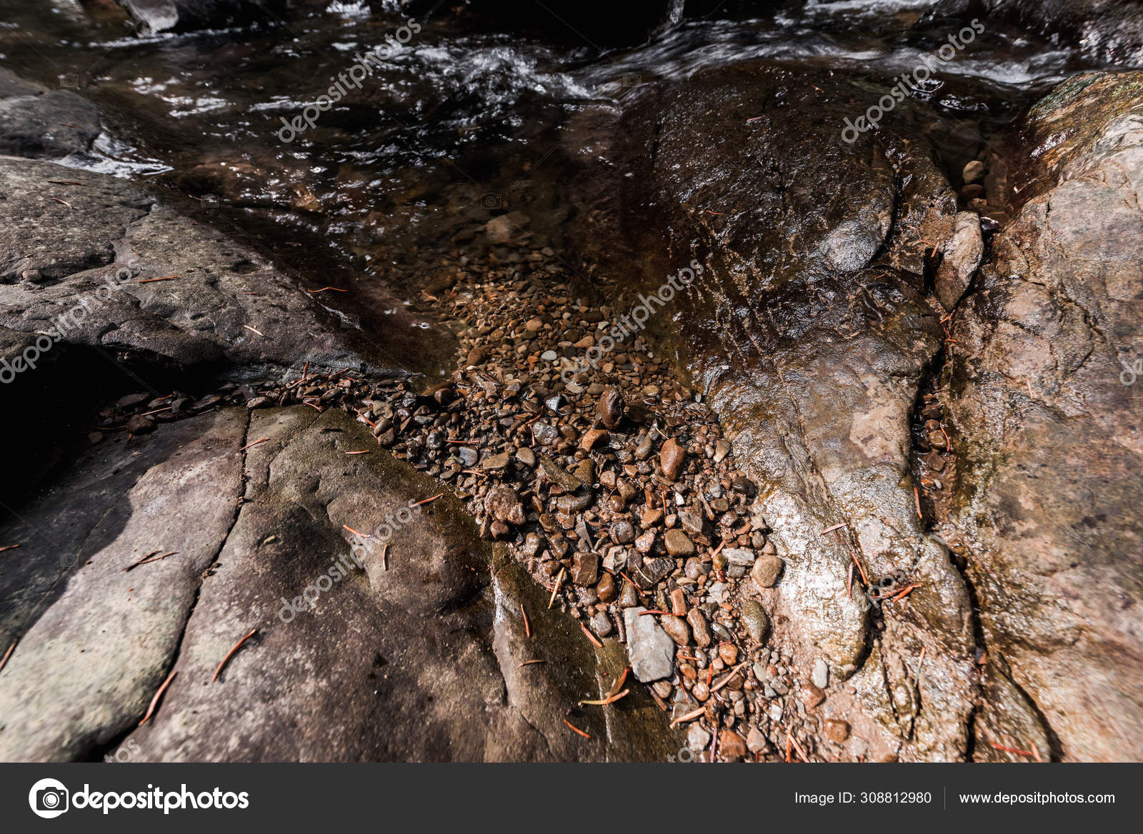 Sunlight Small Rocks Flowing Water — Stock Photo © HayDmitriy #308812980