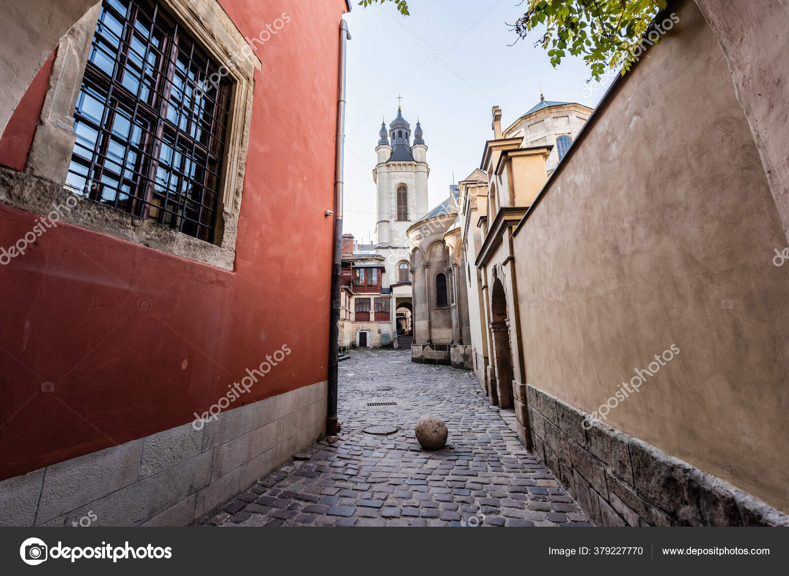 Red House Monastery Wall Carmelite Church Blue Sky Lviv Ukraine — Stock ...
