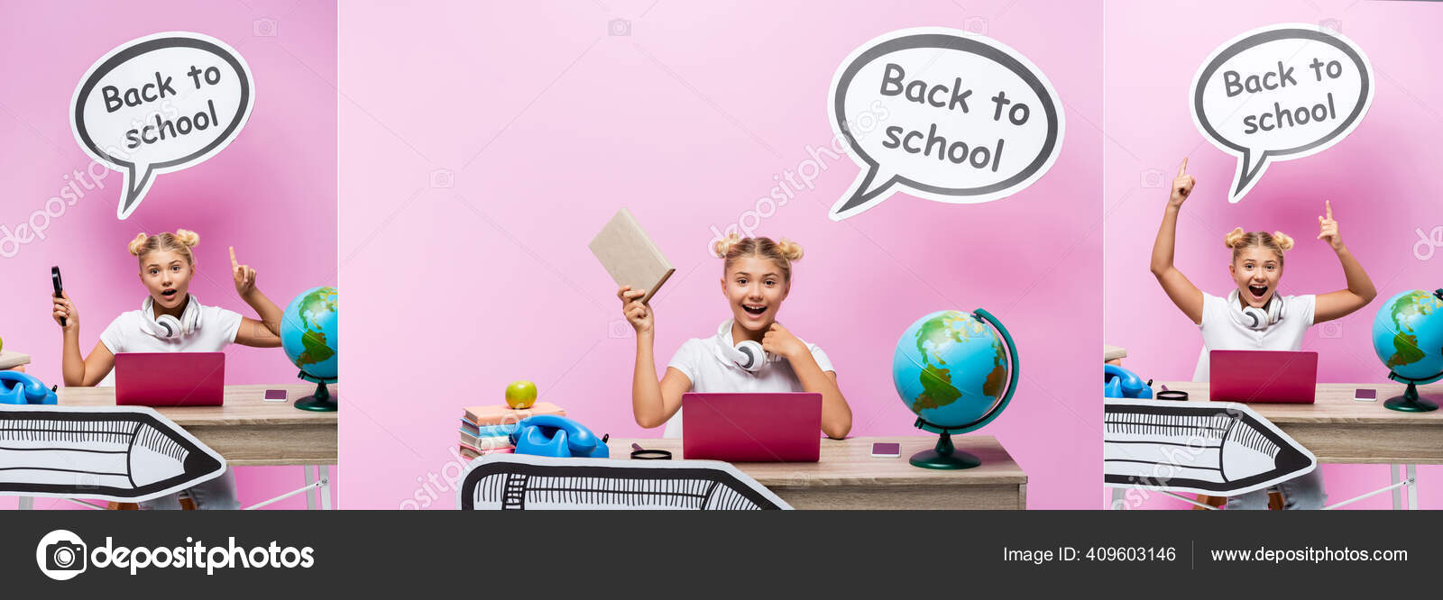 Collage Colegiala Con Libro Lupa Apuntando Arte Del Papel Cerca ...