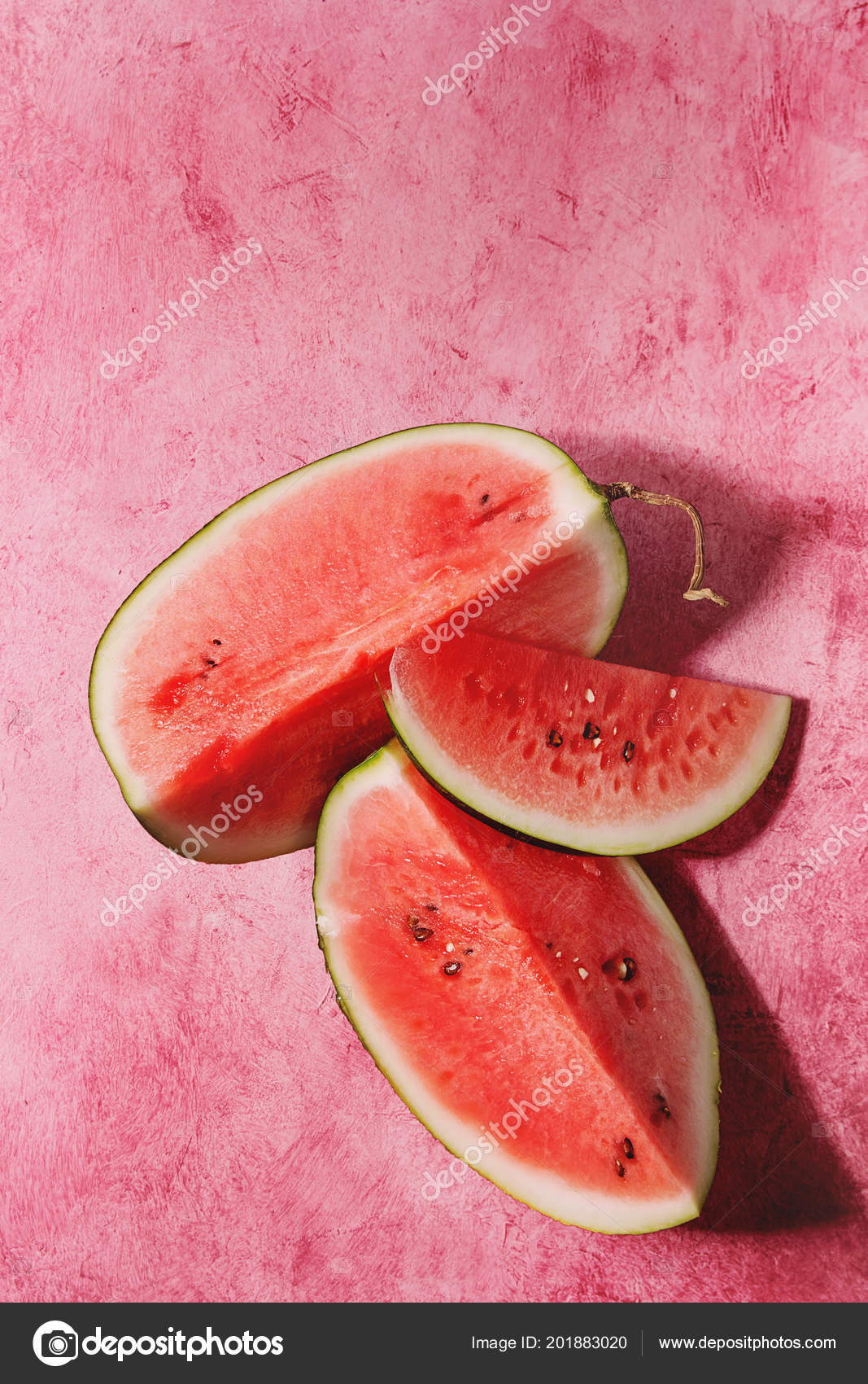 Ripe Sliced Watermelon Pink Texture Background Flat Lay Space Stock ...