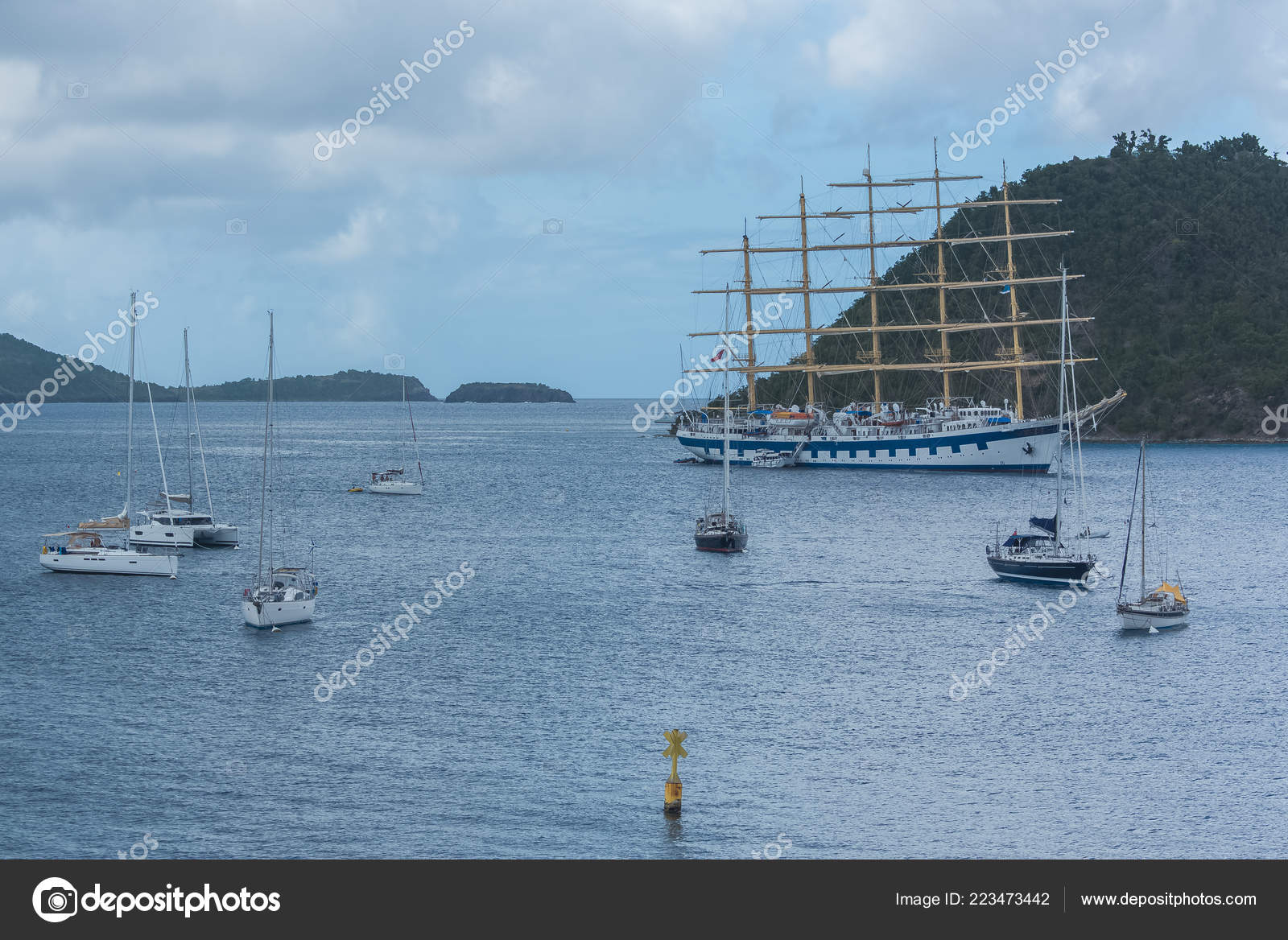 Five Masted Ship Saintes Island Guadeloupe Beautiful Boat Stock Photo ...