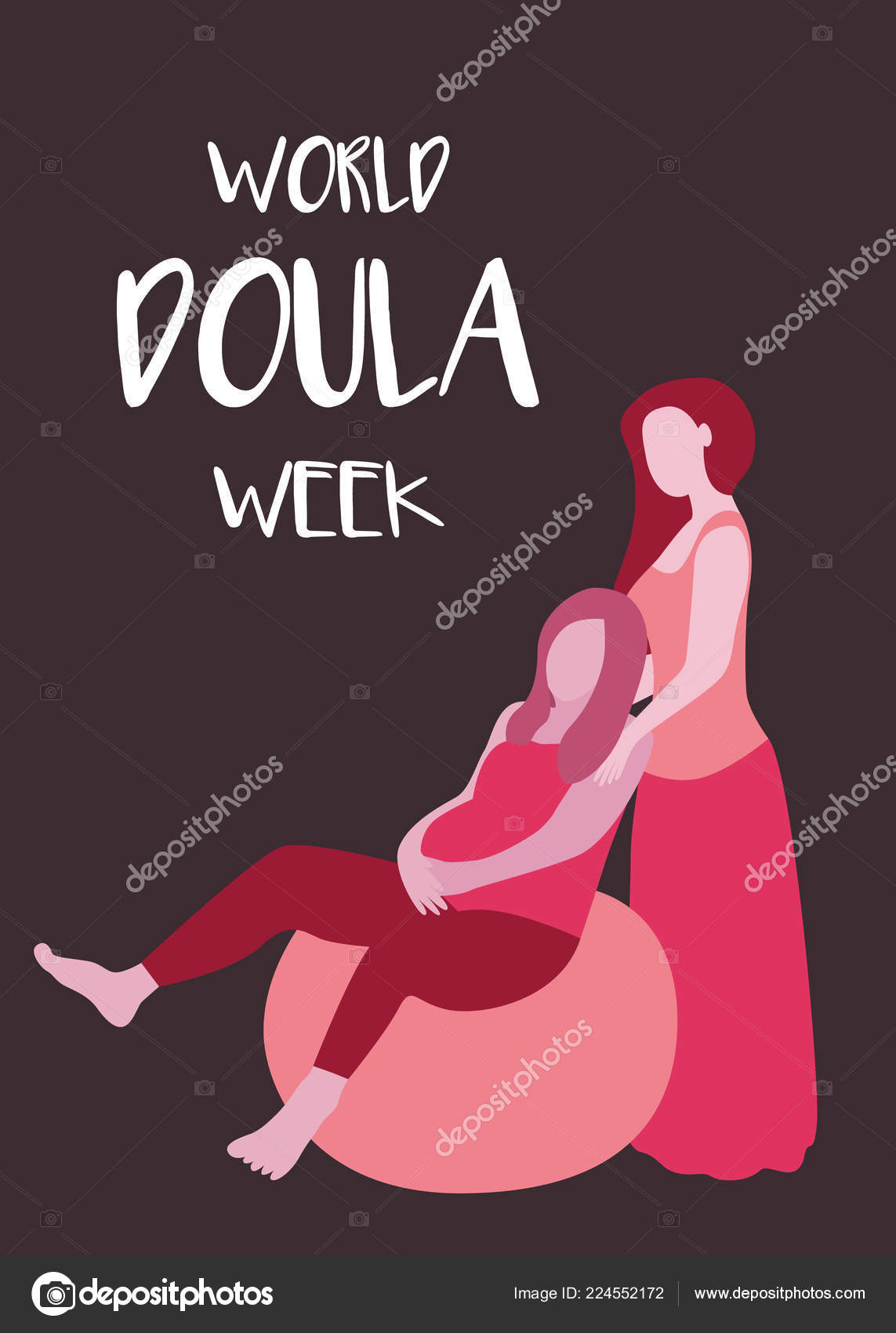 World Doula Week Banner Modern Cartoon Style Pregnant Woman Poster