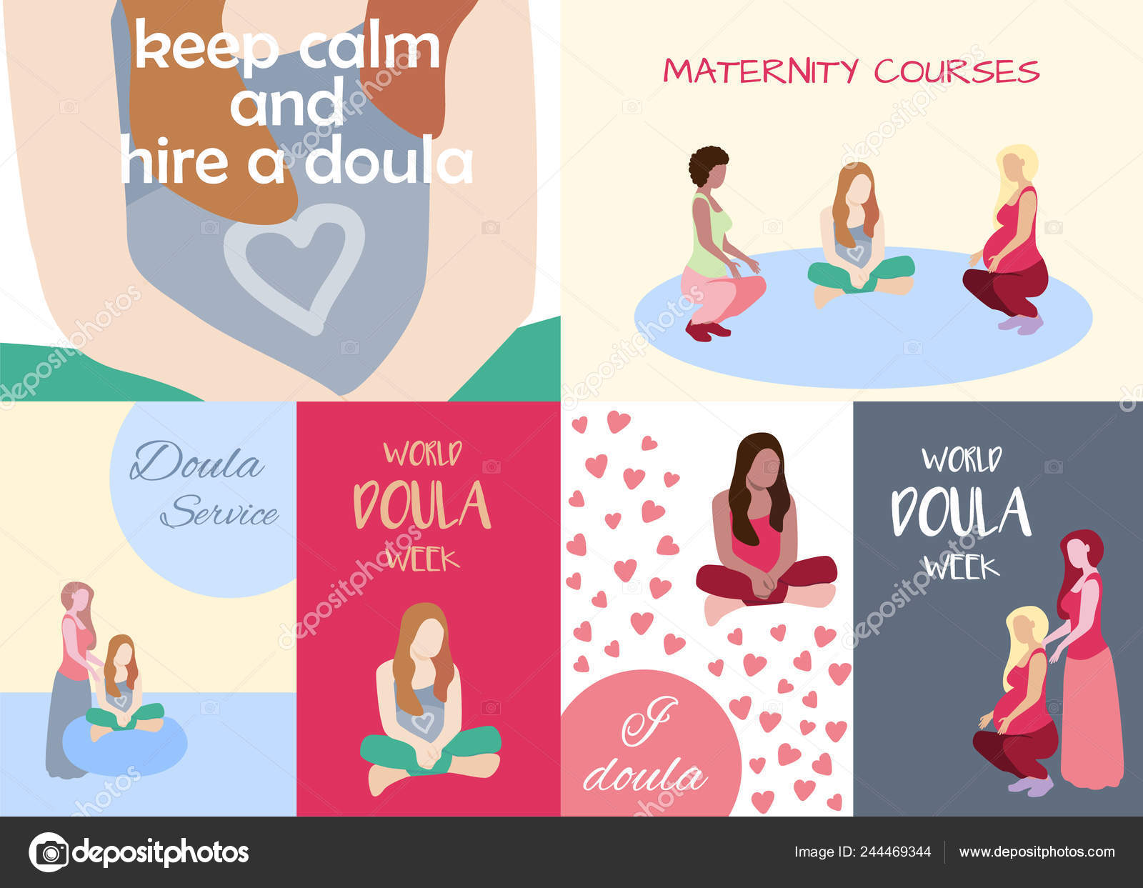 World Doula Week Banners Set Modern Cartoon Style Pregnant Woman Stock ...