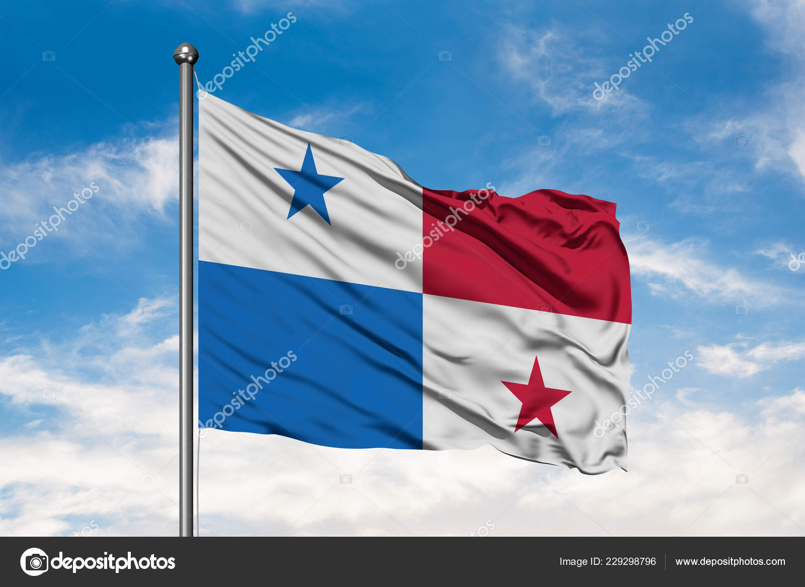 Flag Panama Waving Wind White Cloudy Blue Sky Panamanian Flag – Stock ...