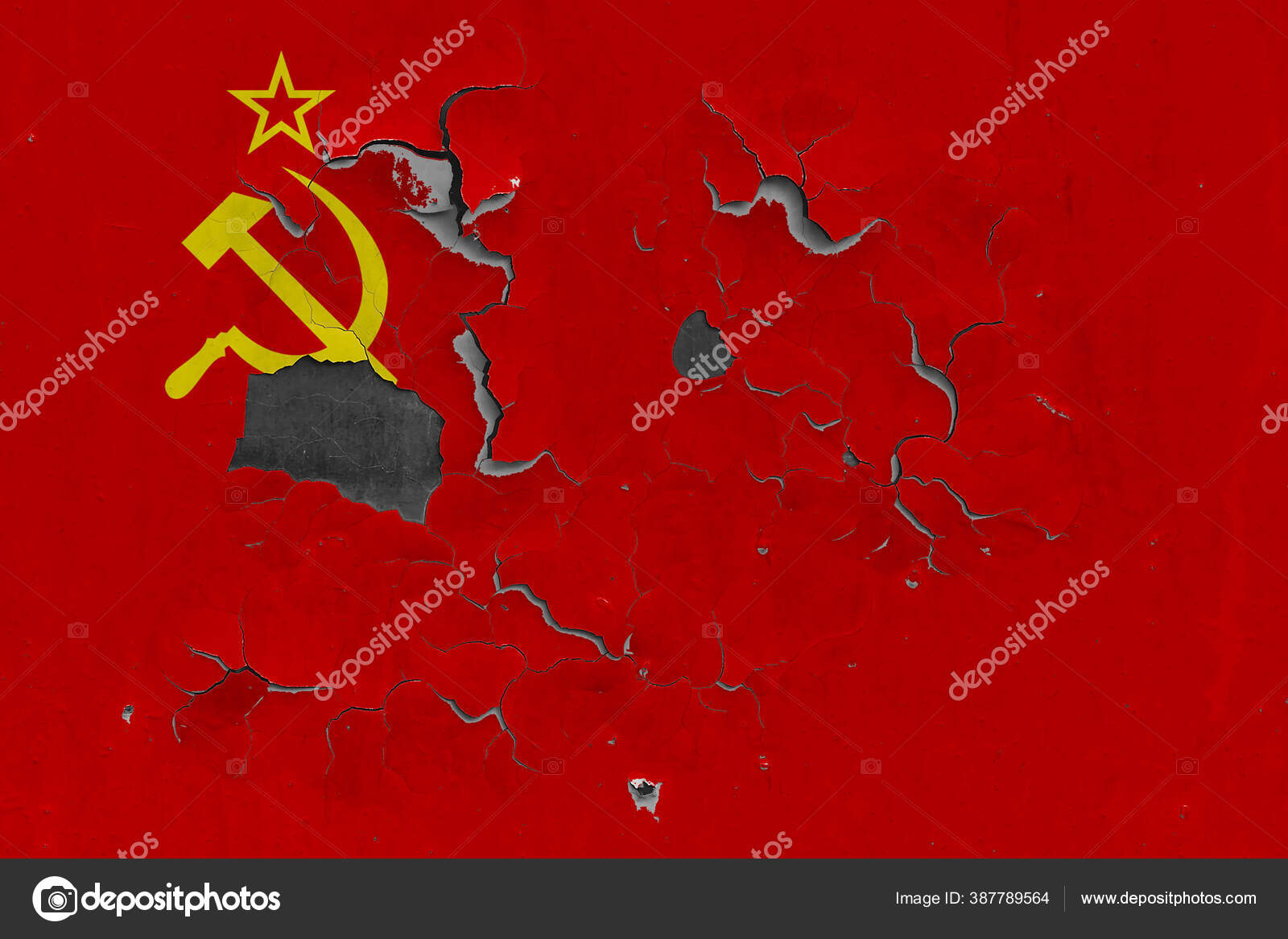 Soviet Union Flag Close Old Damaged Dirty Wall Peeling Paint — Stock ...