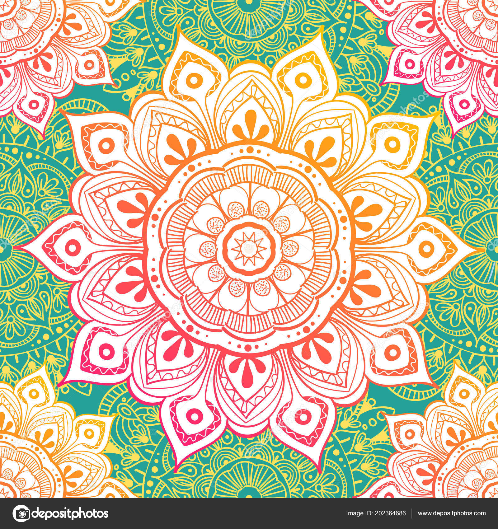 Seamless ethnic pattern with floral motives. Mandala stylized print ...