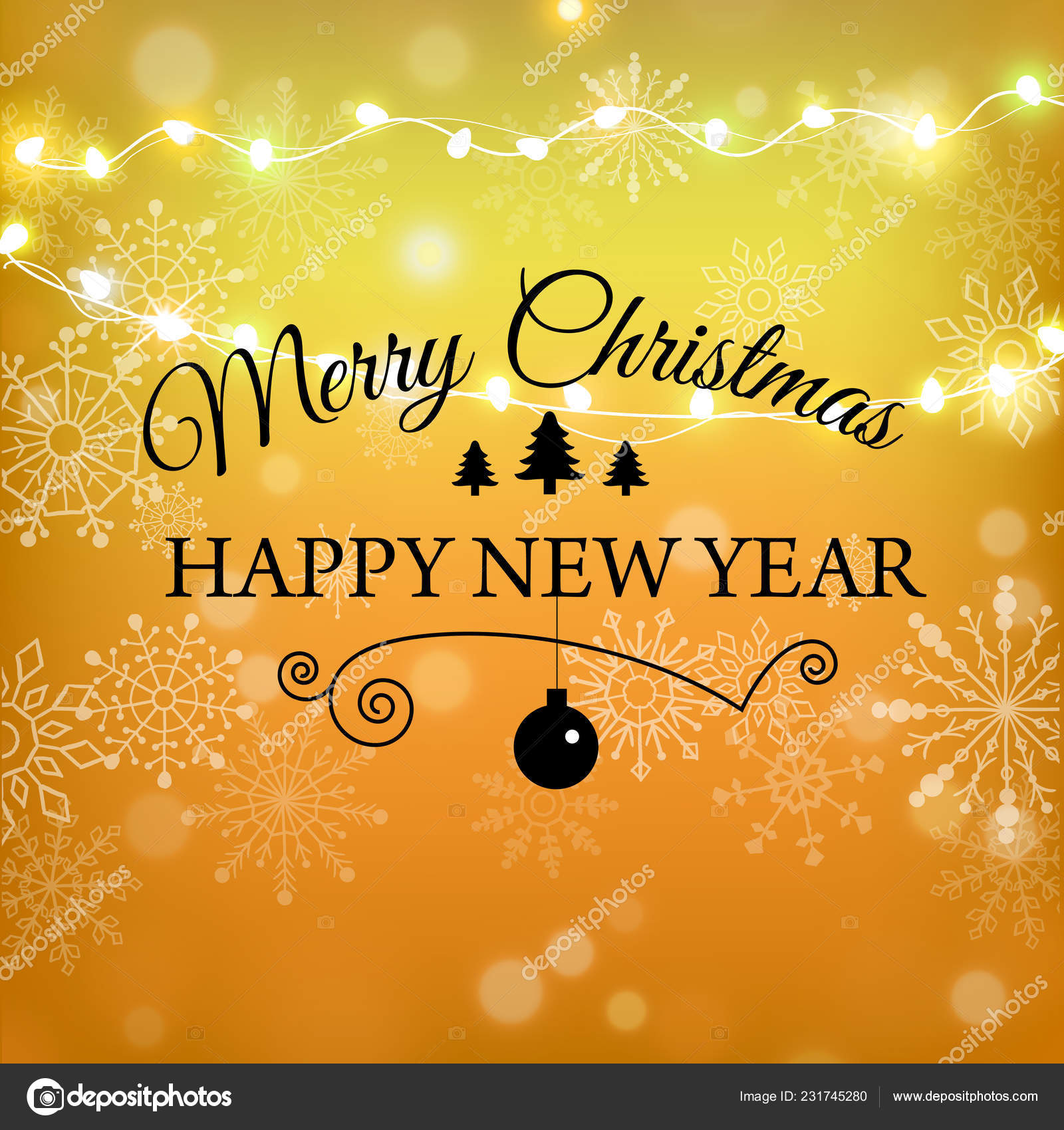 Merry Christmas Gold Glitter Lettering Design Christmas Greeting Card