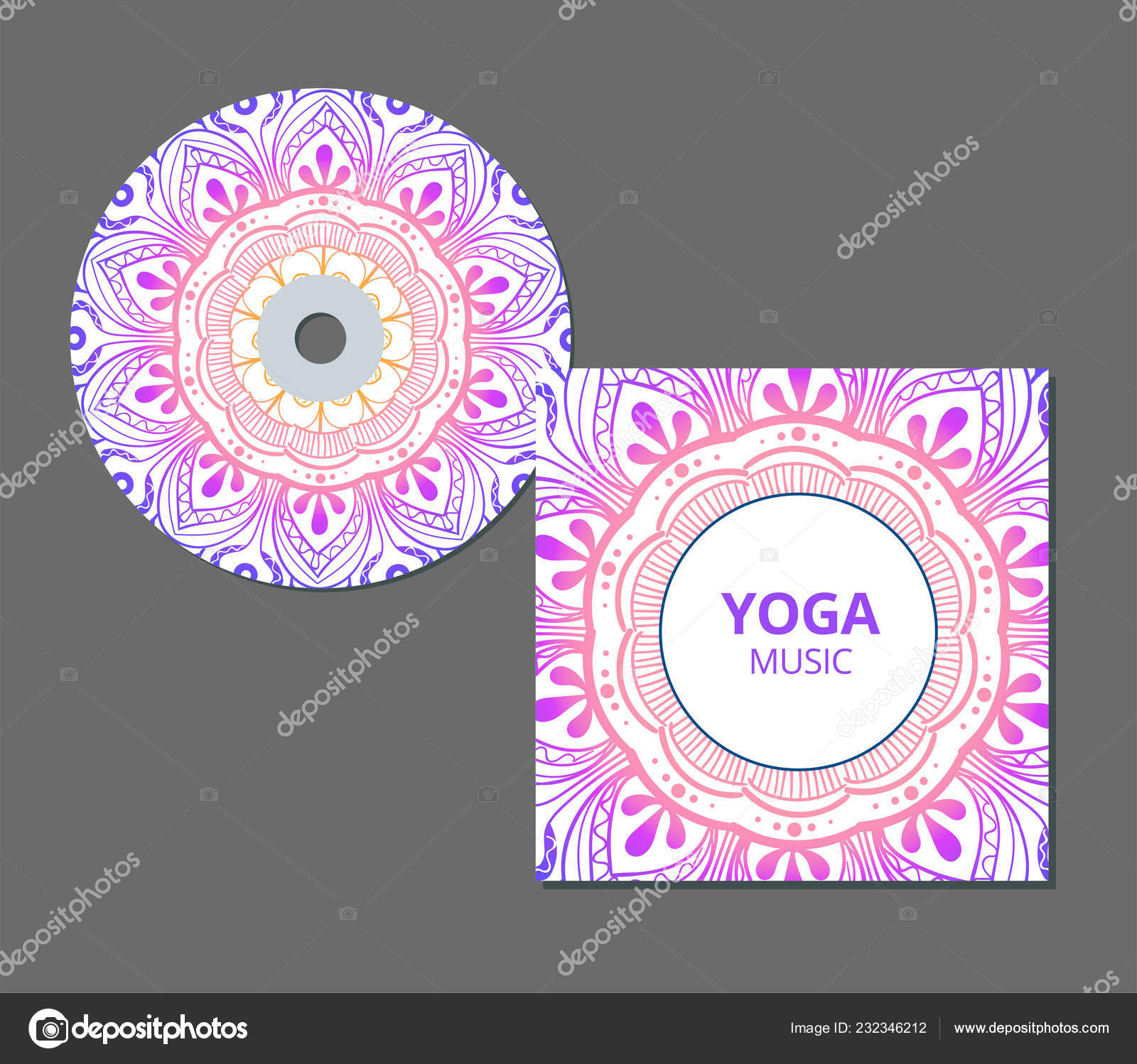 CD cover design template with floral mandala style. Arabic, indian ...
