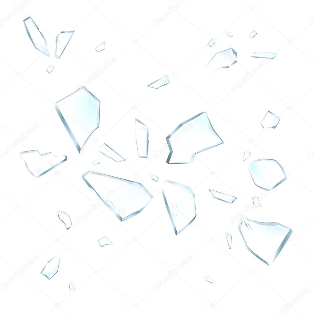 Piezas de vidrio rotas. Vidrio roto sobre fondo blanco. Ilustración ...
