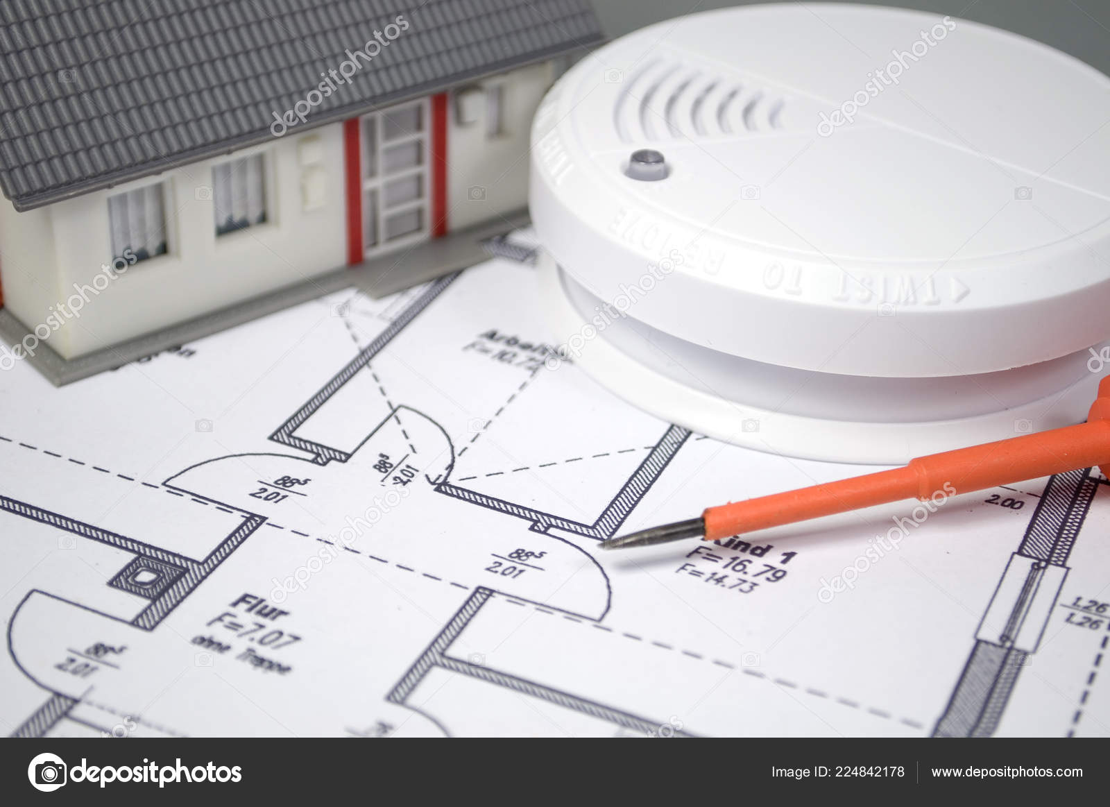 Smoke Detector House Flames — Stock Photo © stockwerk-fotodesign #224842178