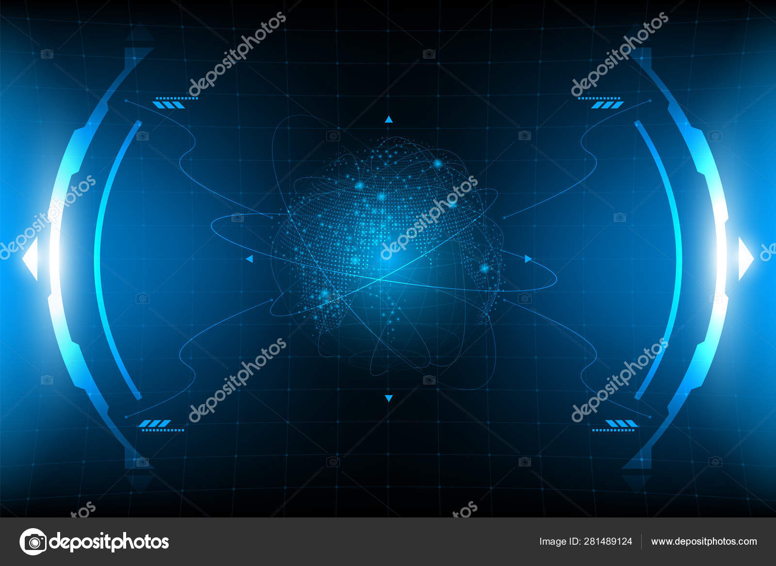 Vector Illustration Blue Neon Futuristic Design Earth Planet Stock ...