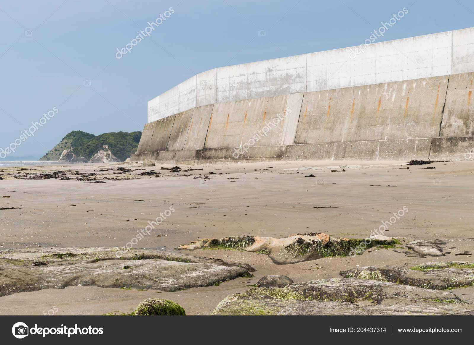 High Concrete Wall Seaside Protect Tsunami Big Wave Stock Photo by ...