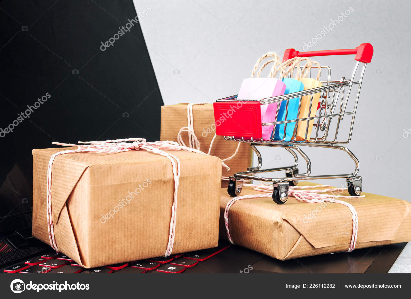 Online Shopping Ecommerce Delivery Service Concept Paper Cartons ...