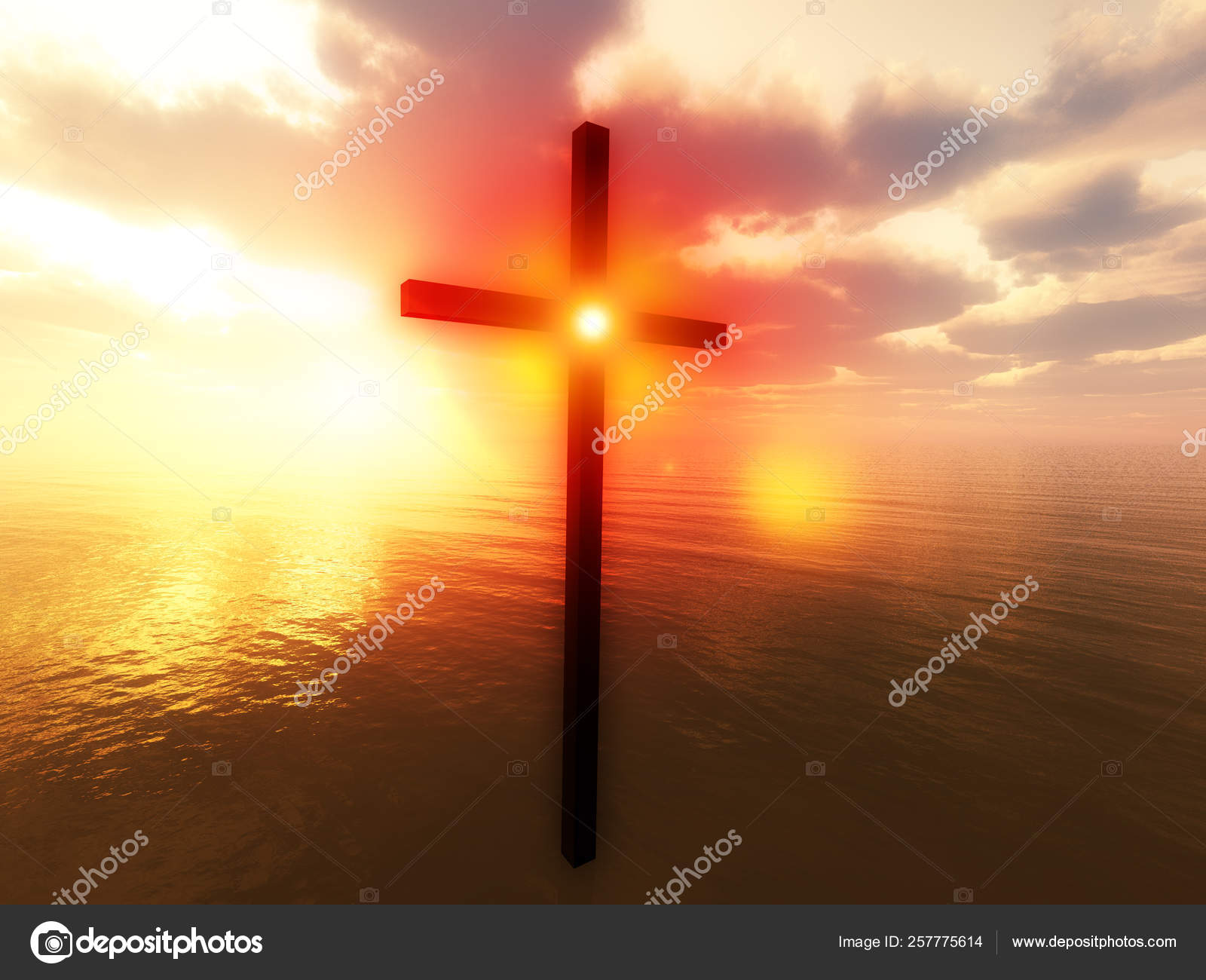 Religious Concept Image Showing Cross Jesus Floating Sea Stock Photo by ...