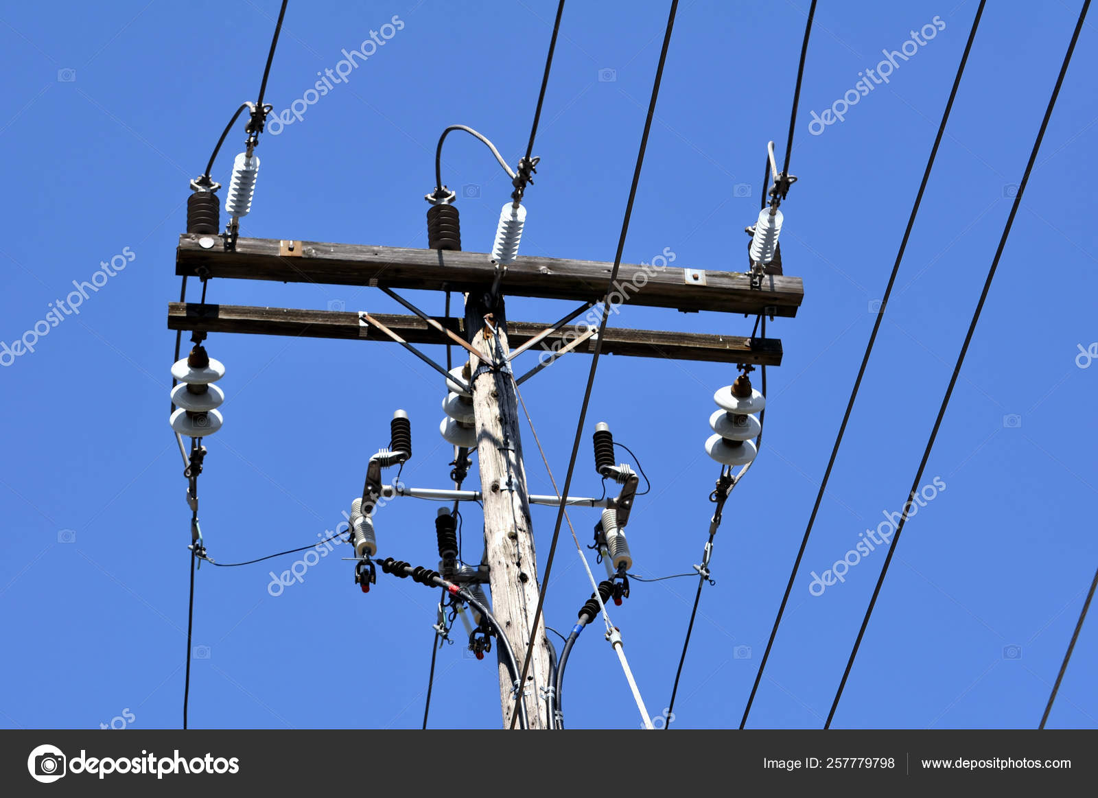 Electrical Power Pole Associated Distribution Lines Components — Stock ...