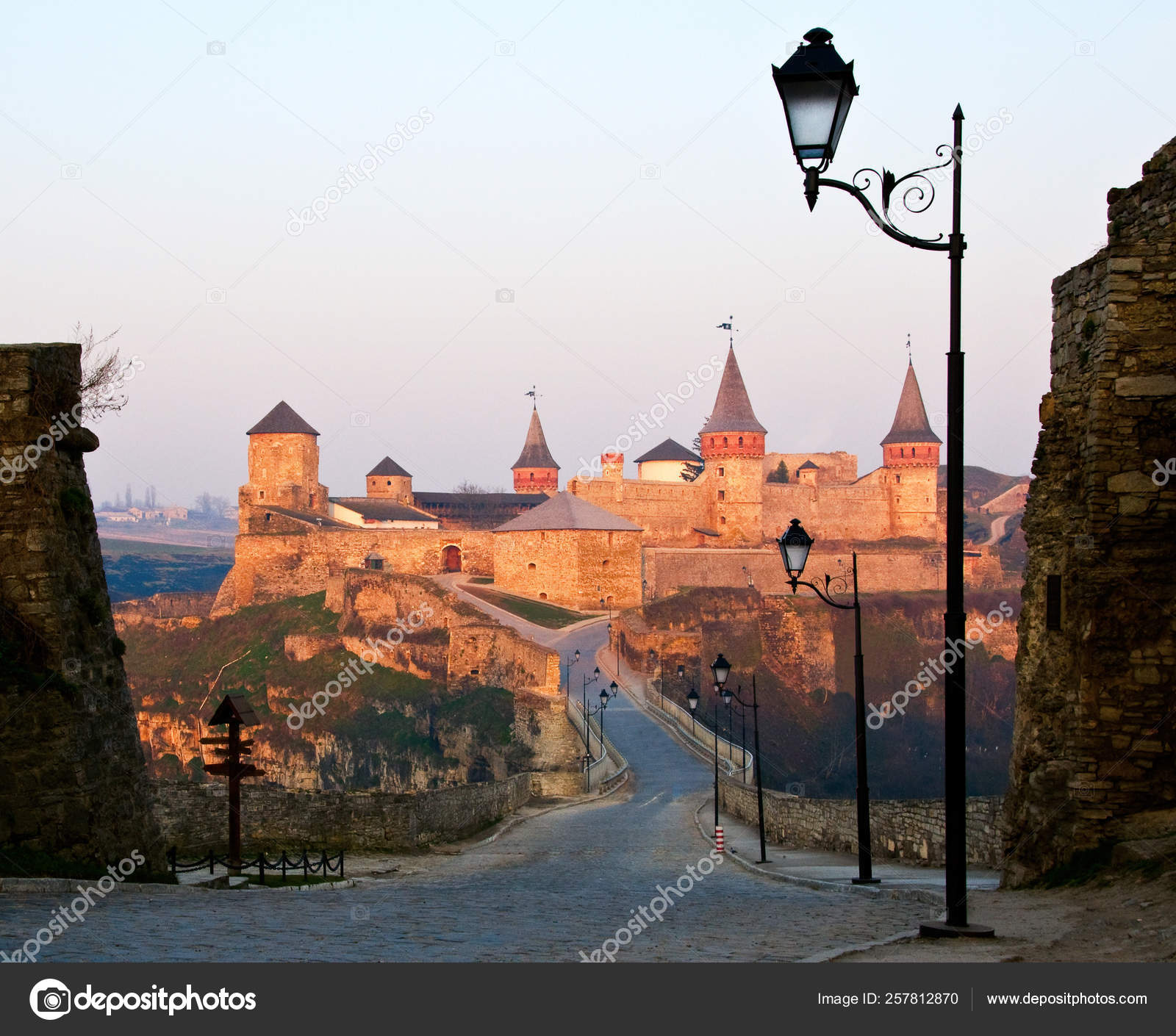 Old Stone Castle Towers Bridge Dawn ⬇ Stock Photo, Image by © YAYImages ...