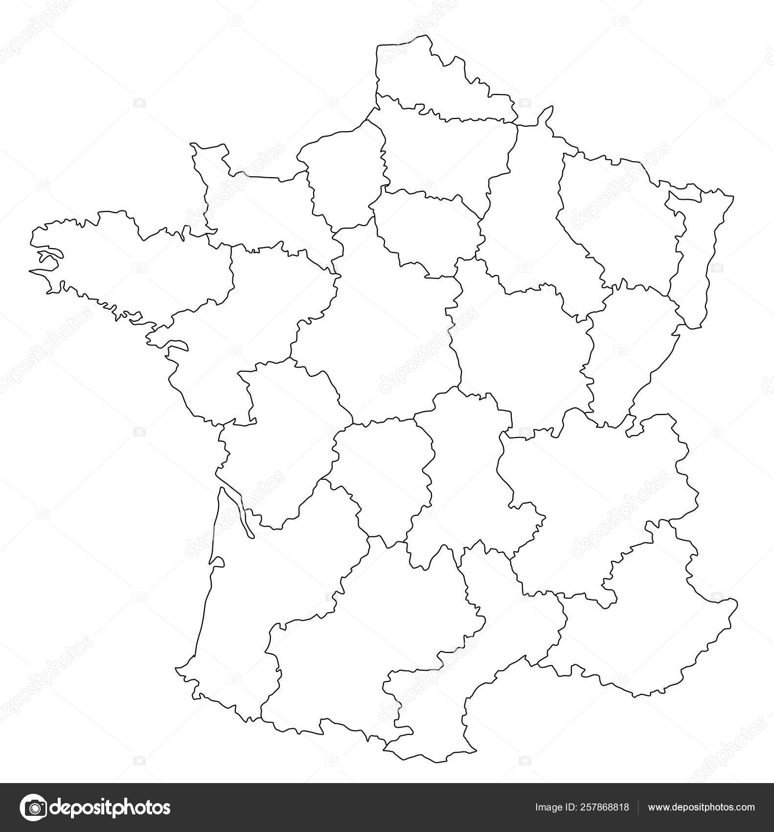 Outlined Map France Showing Different Provinces All Isolated White ...