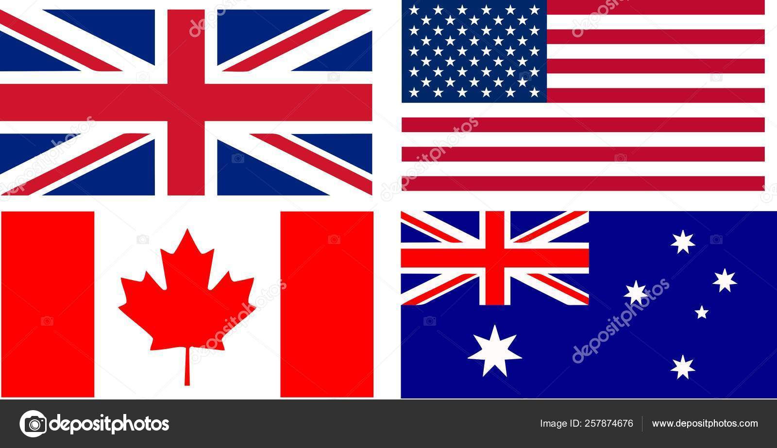 Flags Main English Speaking Countries Isolated Vector Illustration ...